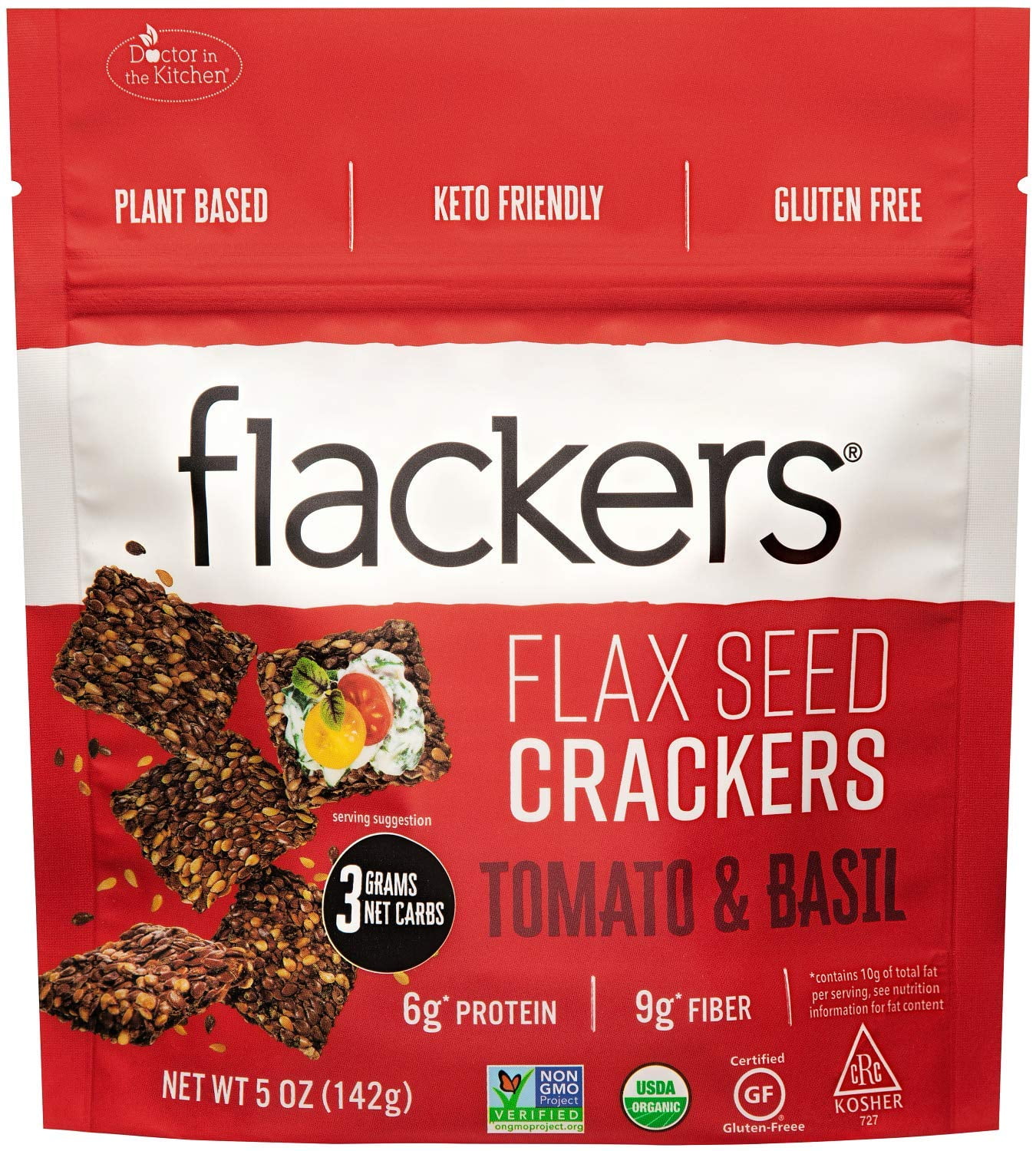 Doctor In The Kitchen Flackers Organic Flax Seed Crackers, Tomato Basil ...