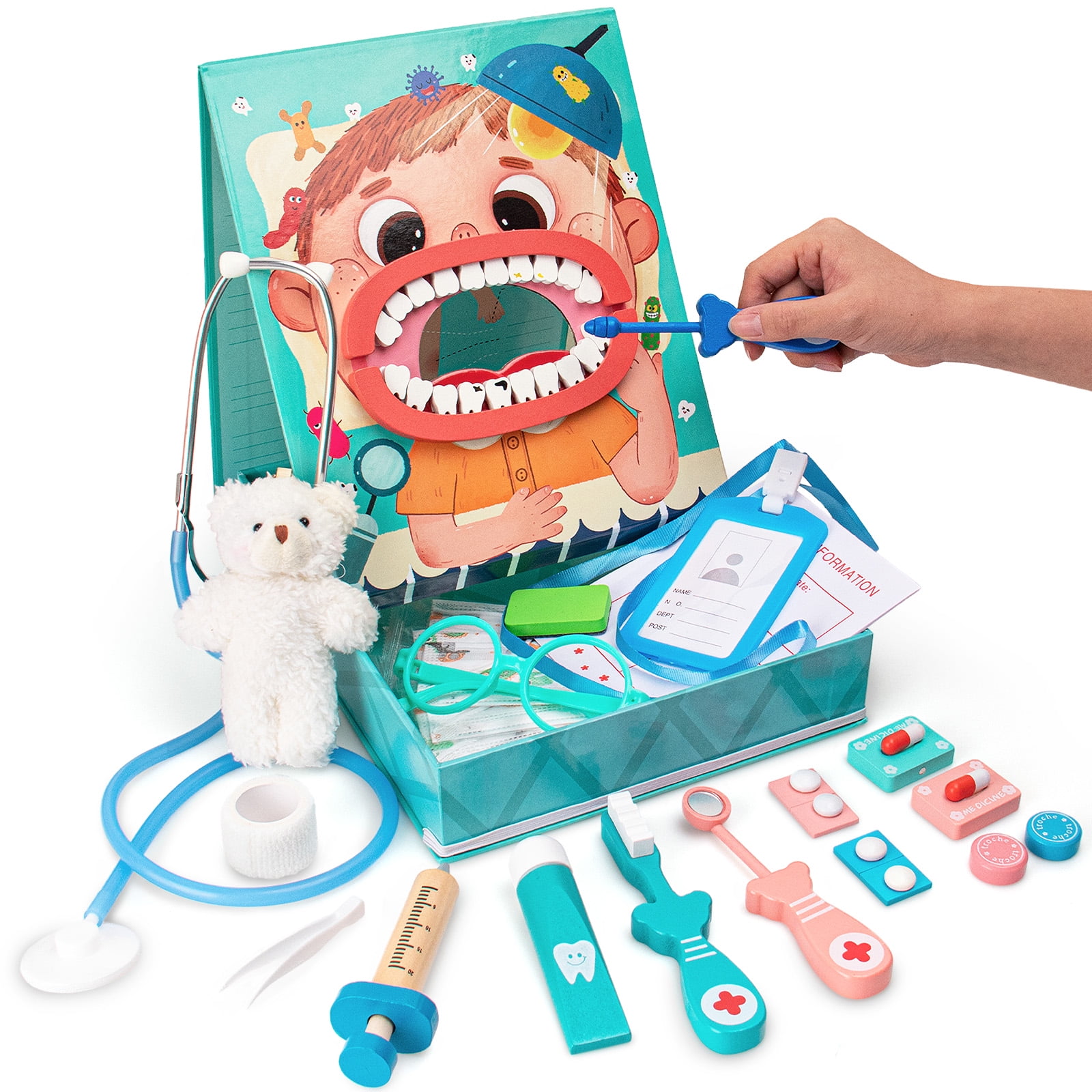 Doctor Kit For Kids, Wooden Pretend Doctor Playset Medical Dentist Kit ...