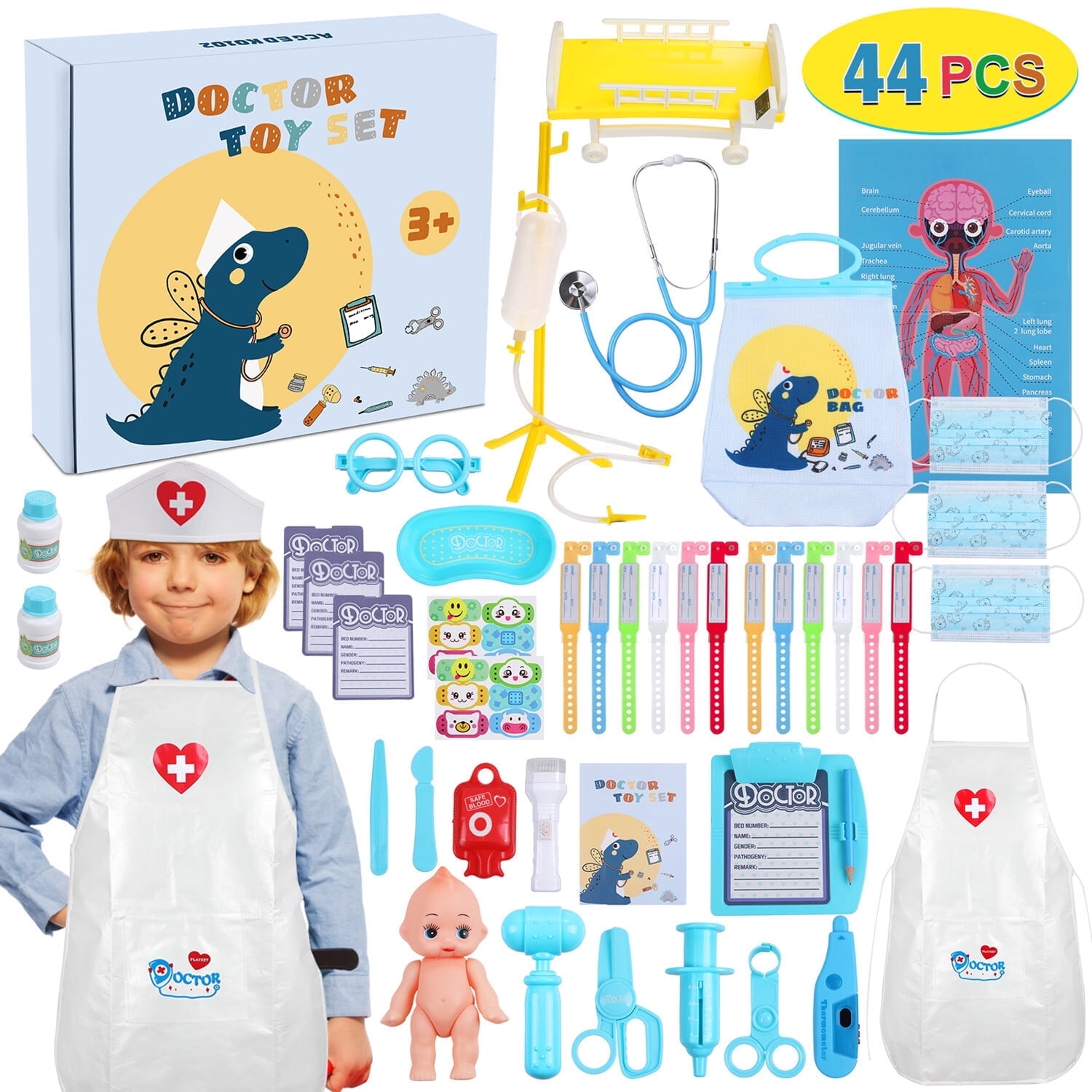 Anpro Doctor Kit for Kids, 43pcs Play Medical Kit Toy with Stethoscope ...