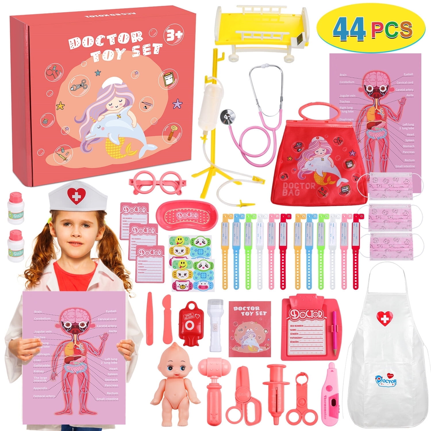 Kids Doctor Playset, 43pcs Medical Toy with Electronic Stethoscope and ...