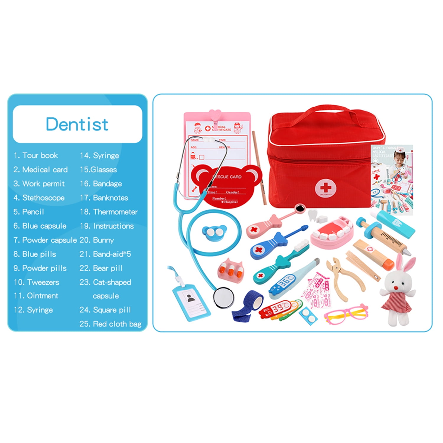 Doctor Kit for Kids - Dentist Play Set 25 Pcs Wood Medical Pretend Play ...