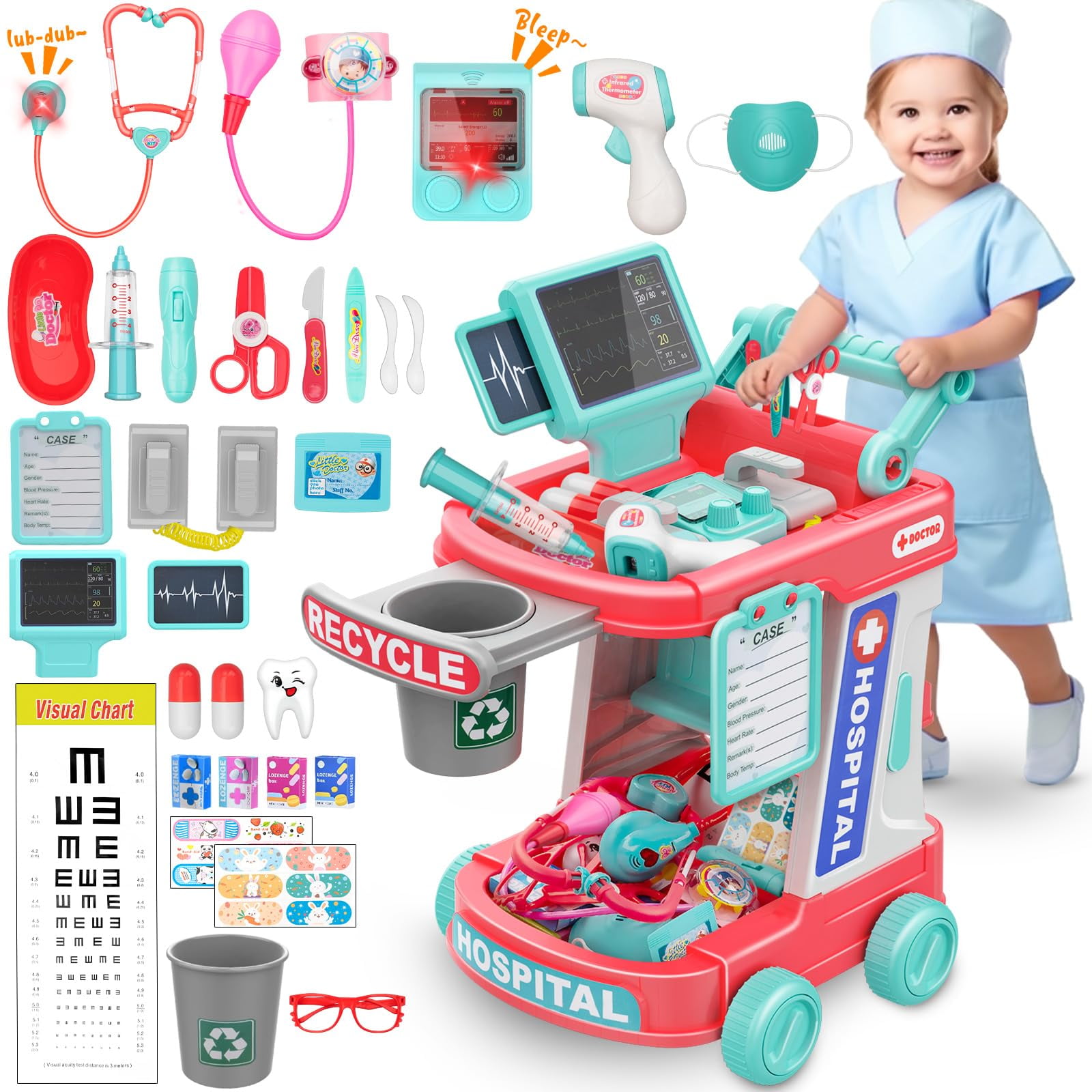 Doctor Kit For Kids - Pretend Doctor Playset For Toddlers With Cart ...