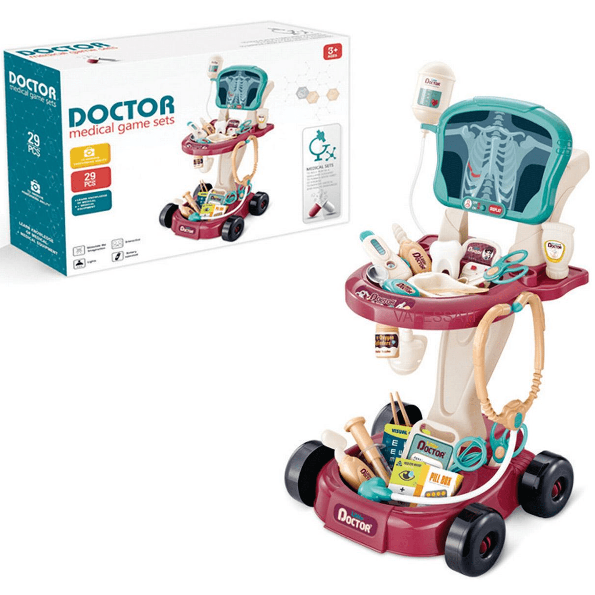 Doctor Set Toy 29 Pieces Medical Equipment x-Ray, Trolley Kits for ...