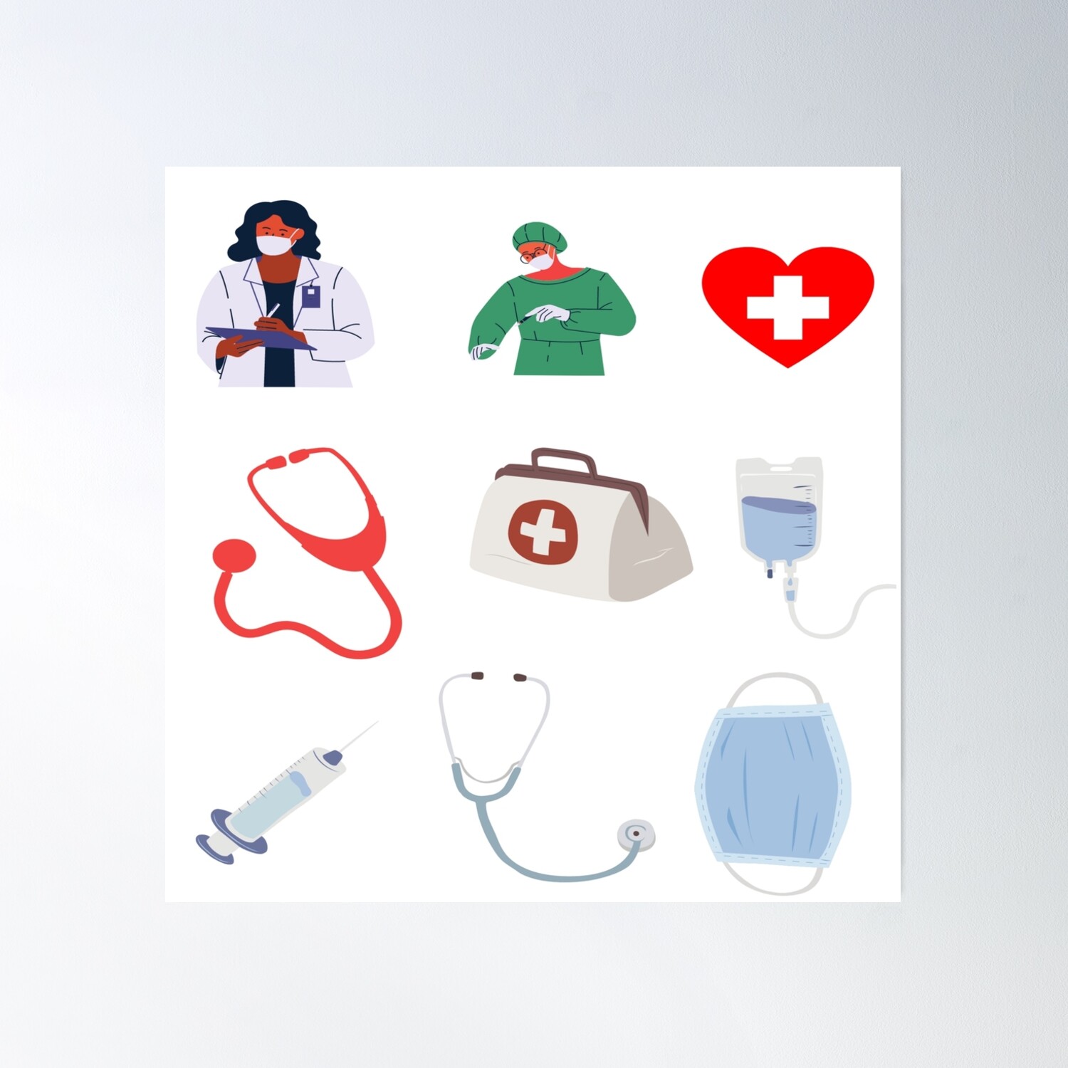 Doctor, Nurse & Covid Sticker Pack Poster Wall Art, Modern Wall Decor ...