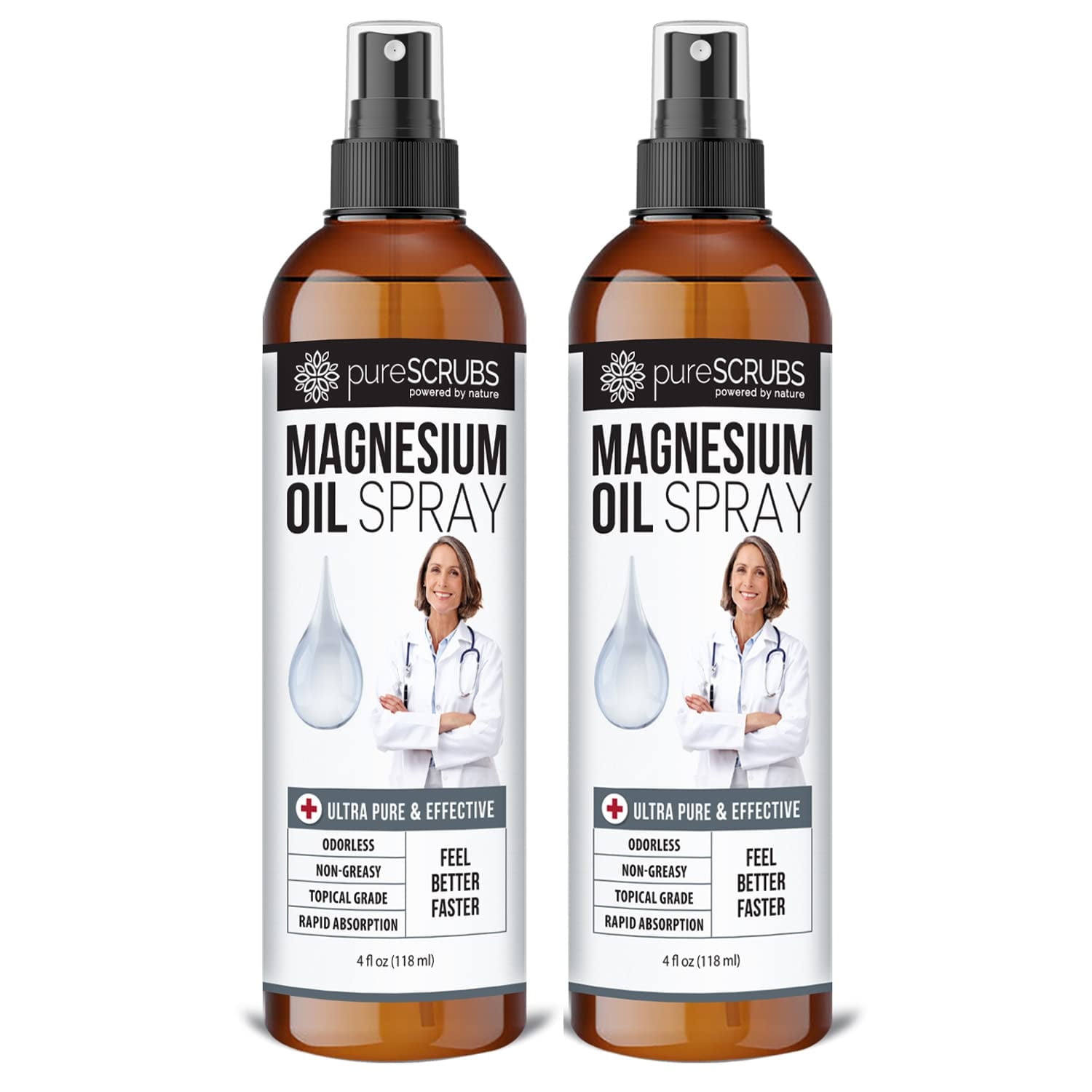 pureSCRUBS Magnesium Oil Spray Supplement 4fl oz 2 Bottle Pack ...
