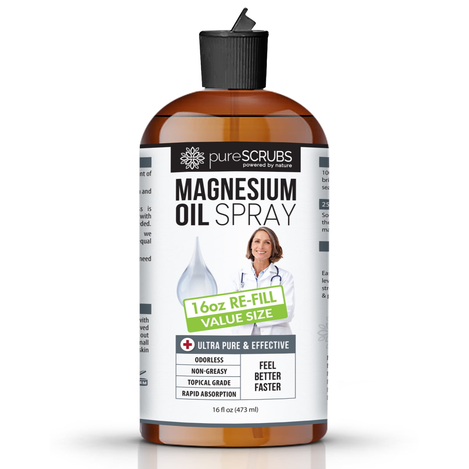 Magnesium Oil Spray, Pure Topical Supplement, Large 16oz Refill ...