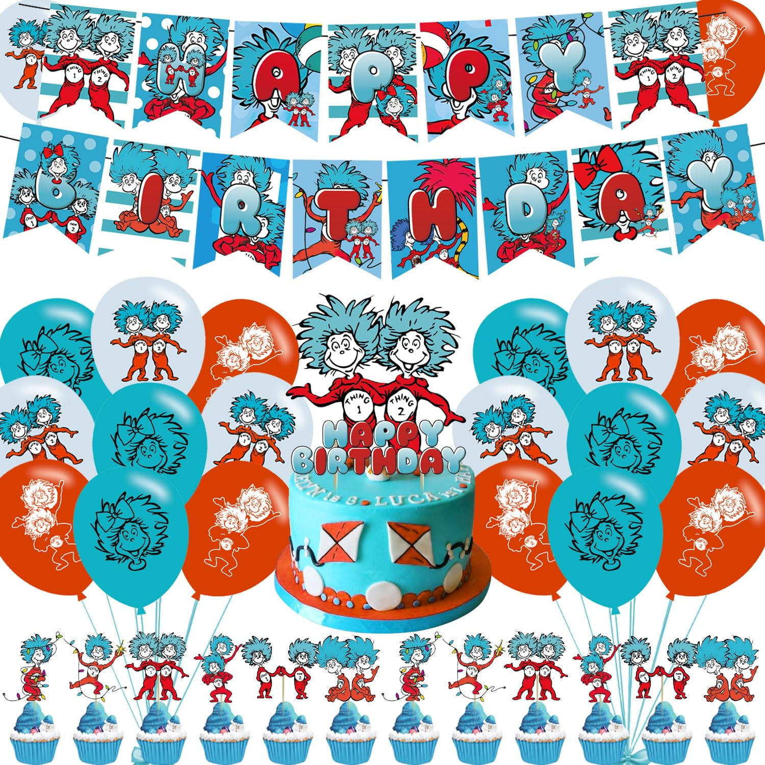 Doctor Seuss Birthday Party RE32 Decorations,Thing 1 And Thing 2 ...