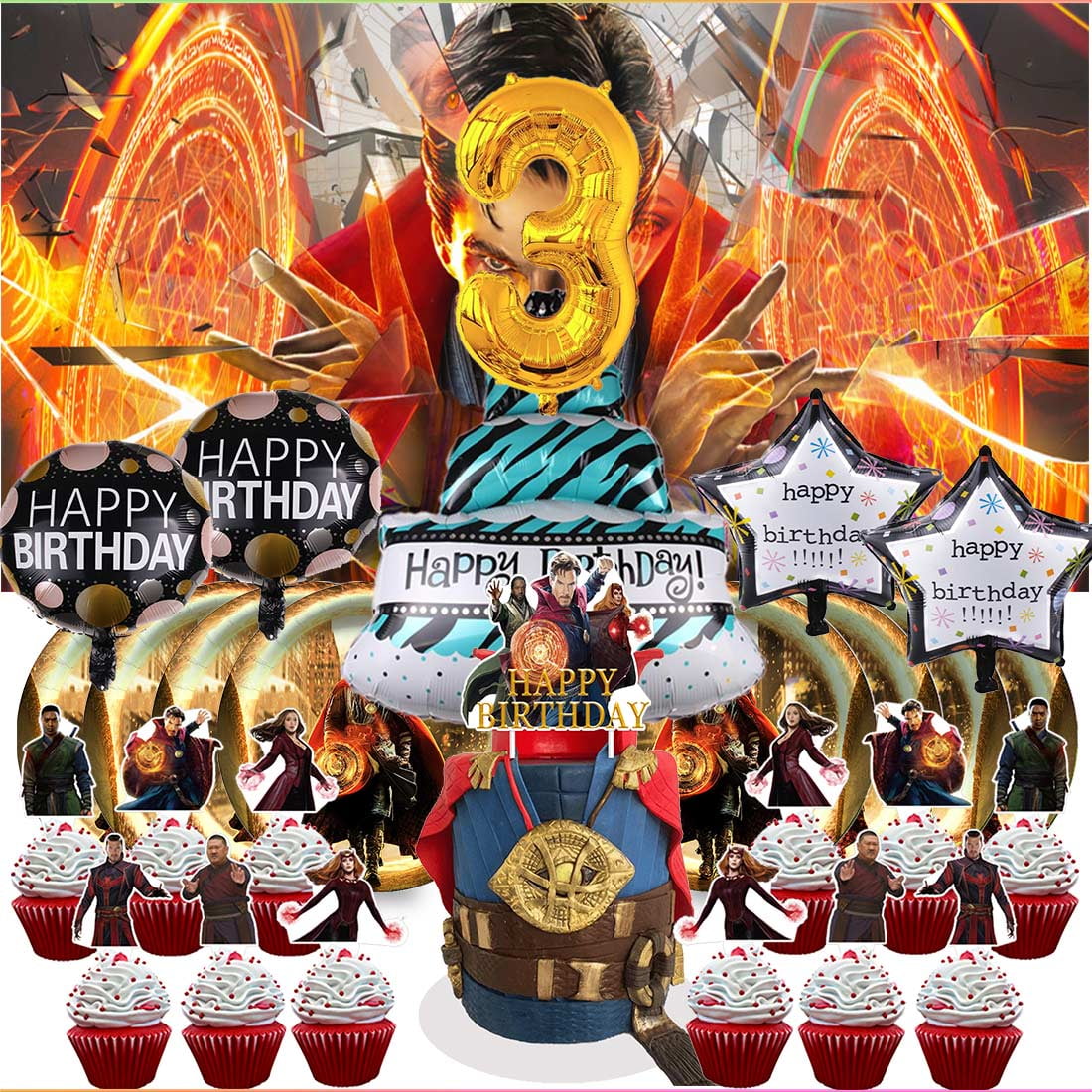 Doctor Strange 3rd Tableware Balloons Cake Toppers Backdrop Banner ...