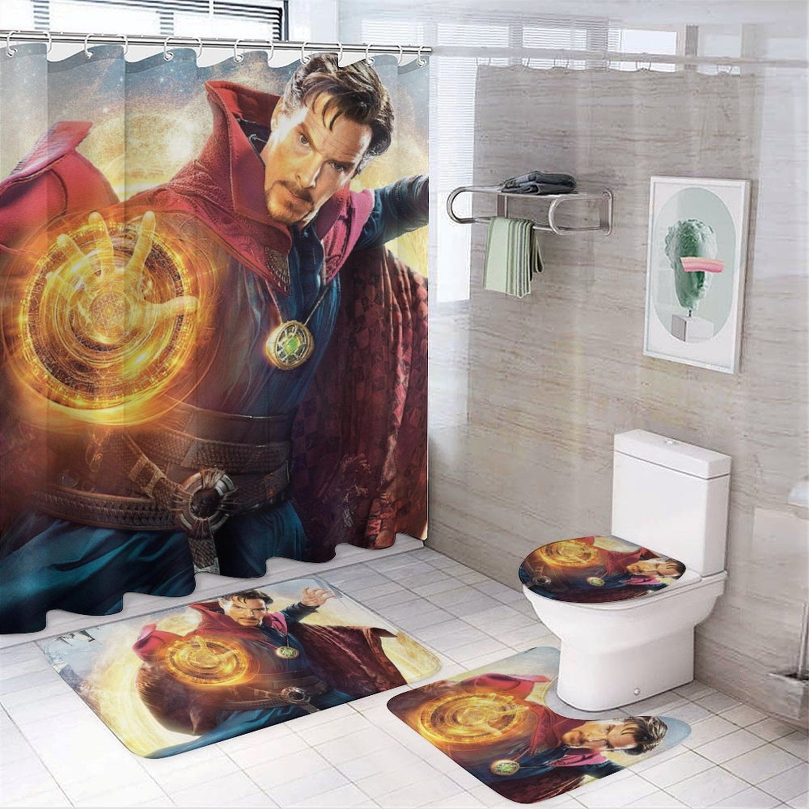 Doctor Strange 4 Pcs Shower Curtain Set with Rugs And Toilet Lid Cover ...