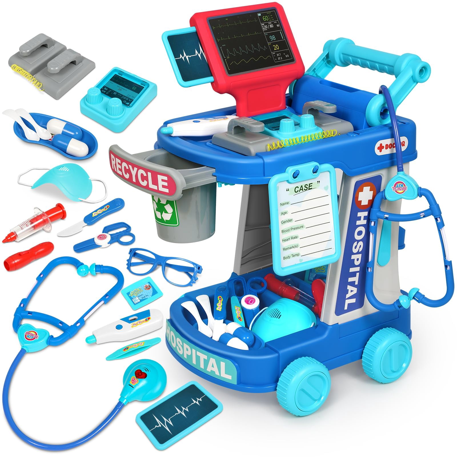 Doctor for Toddlers 3-5 With 21pcs Medical Toy Doctor Cart Stethoscope ...
