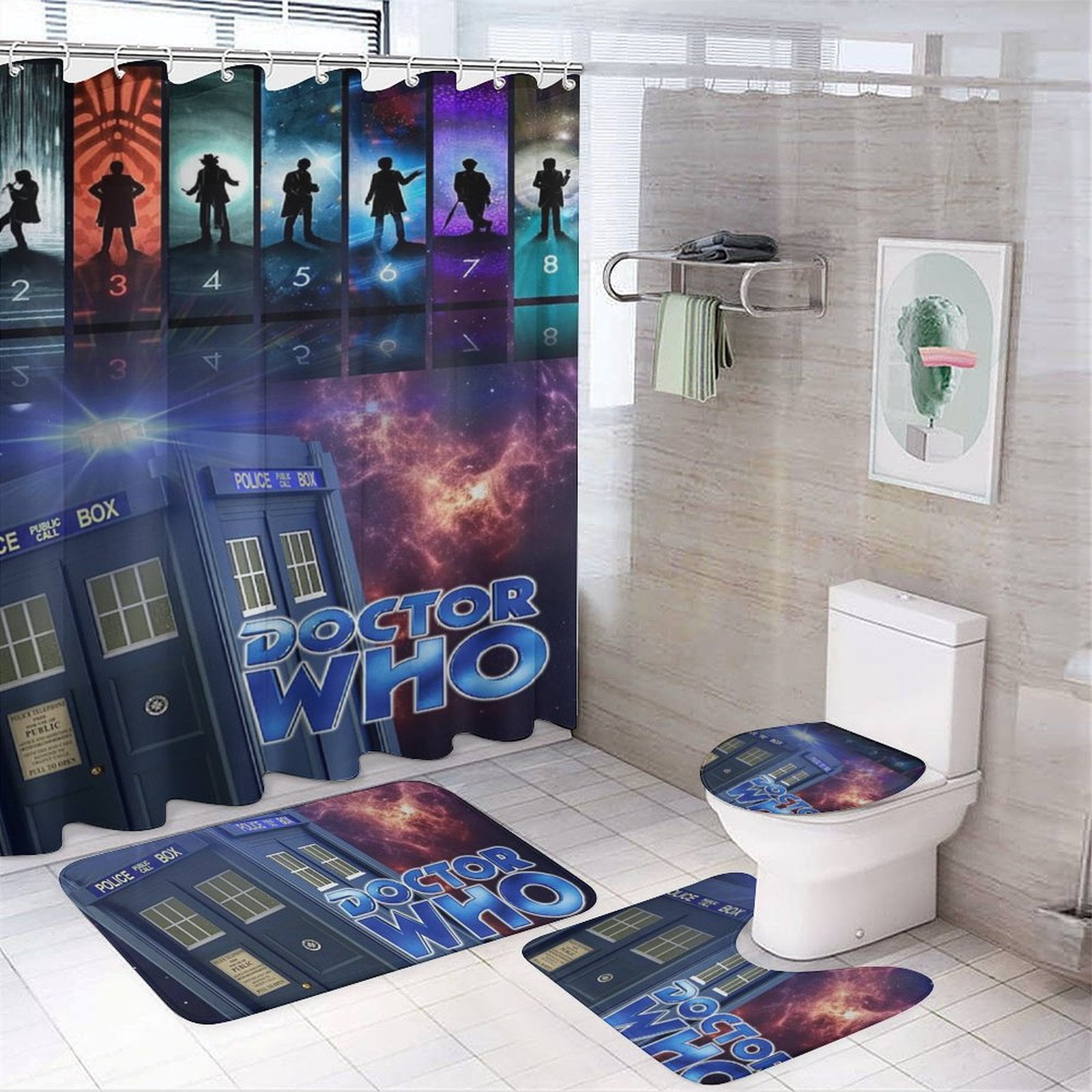 Doctor Who 4 Pcs Shower Curtain Sets with Rugs, Bath Mat, U Shape And ...