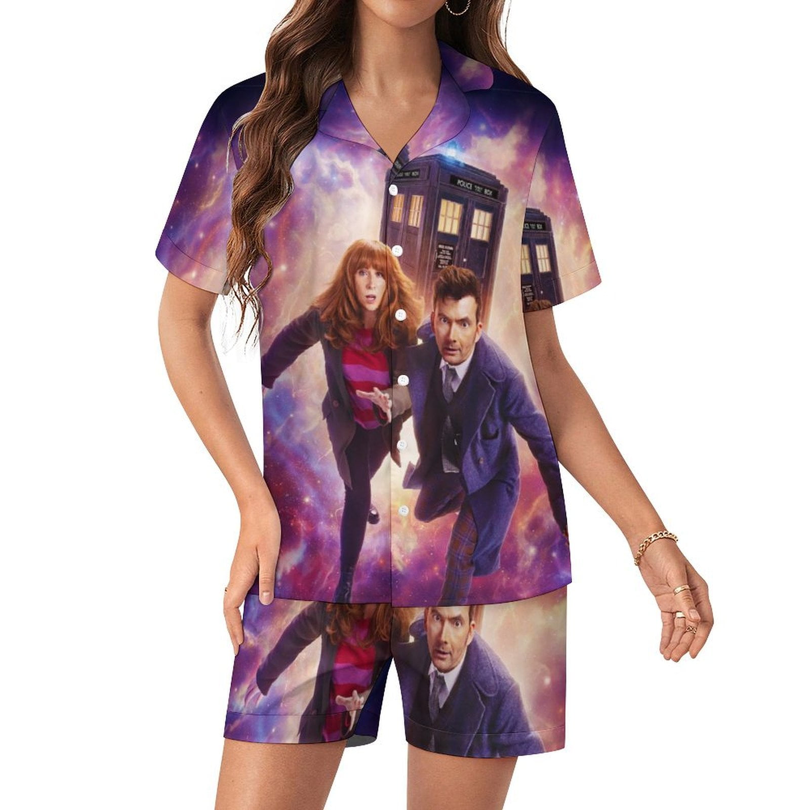 Doctor Who Women Pajamas Set Short Sleeve Sleepwear Button Down ...