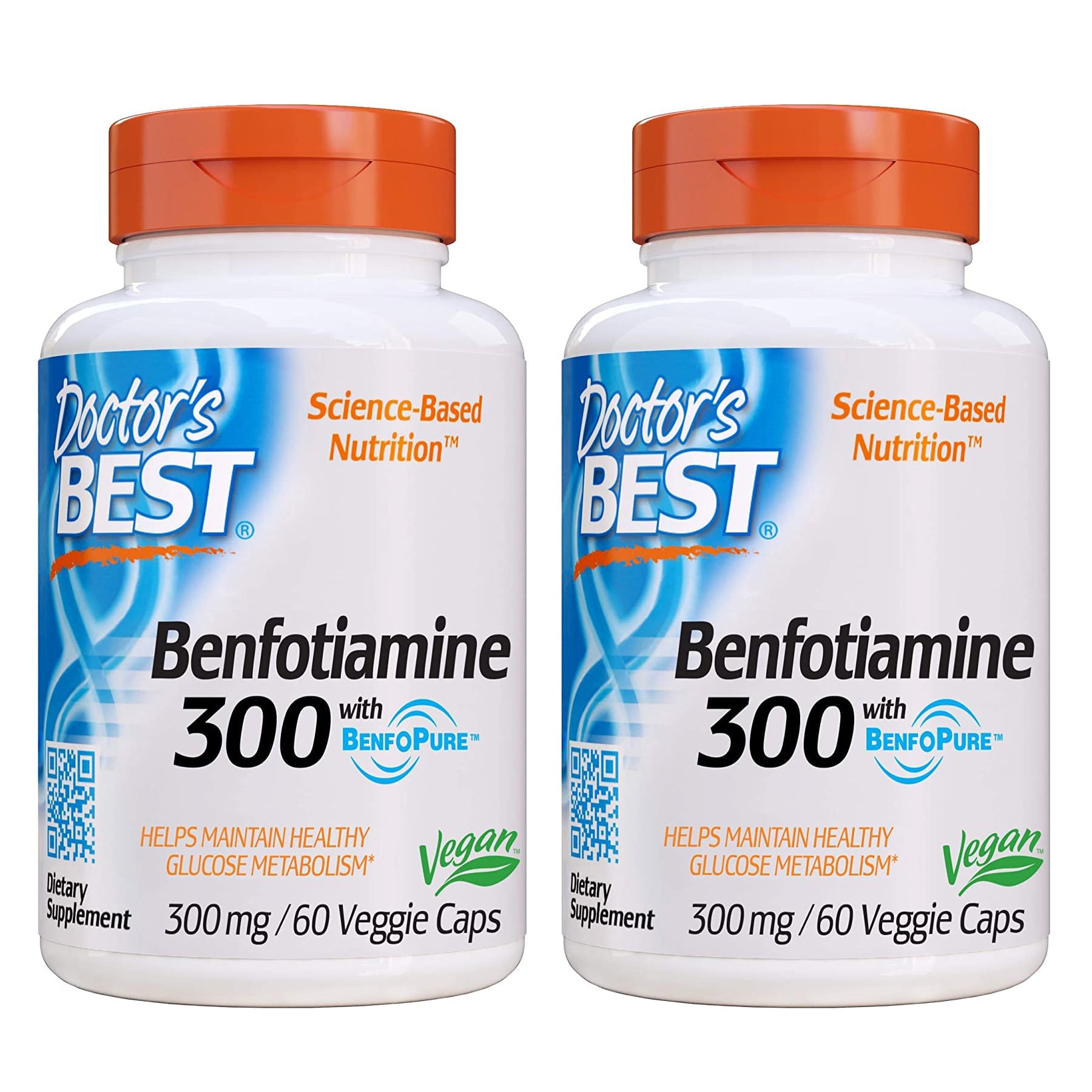 Doctor's Best Benfotiamine 300 Mg, Glucose Metabolism Support, 60 Vegetarian Capsules, 2 Packs ...