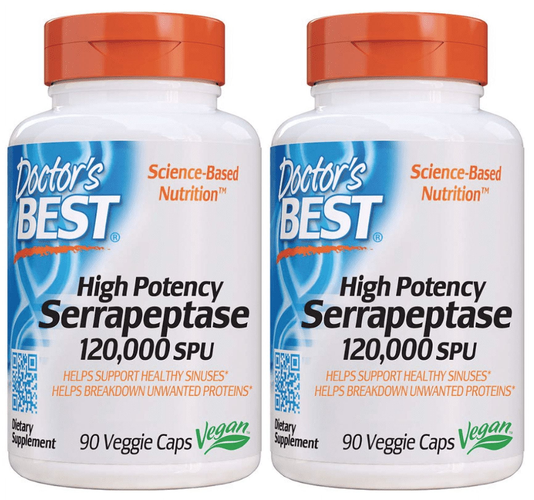 Doctor's Best High Potency Serrapeptase Health Supplement, 90 Veggie ...