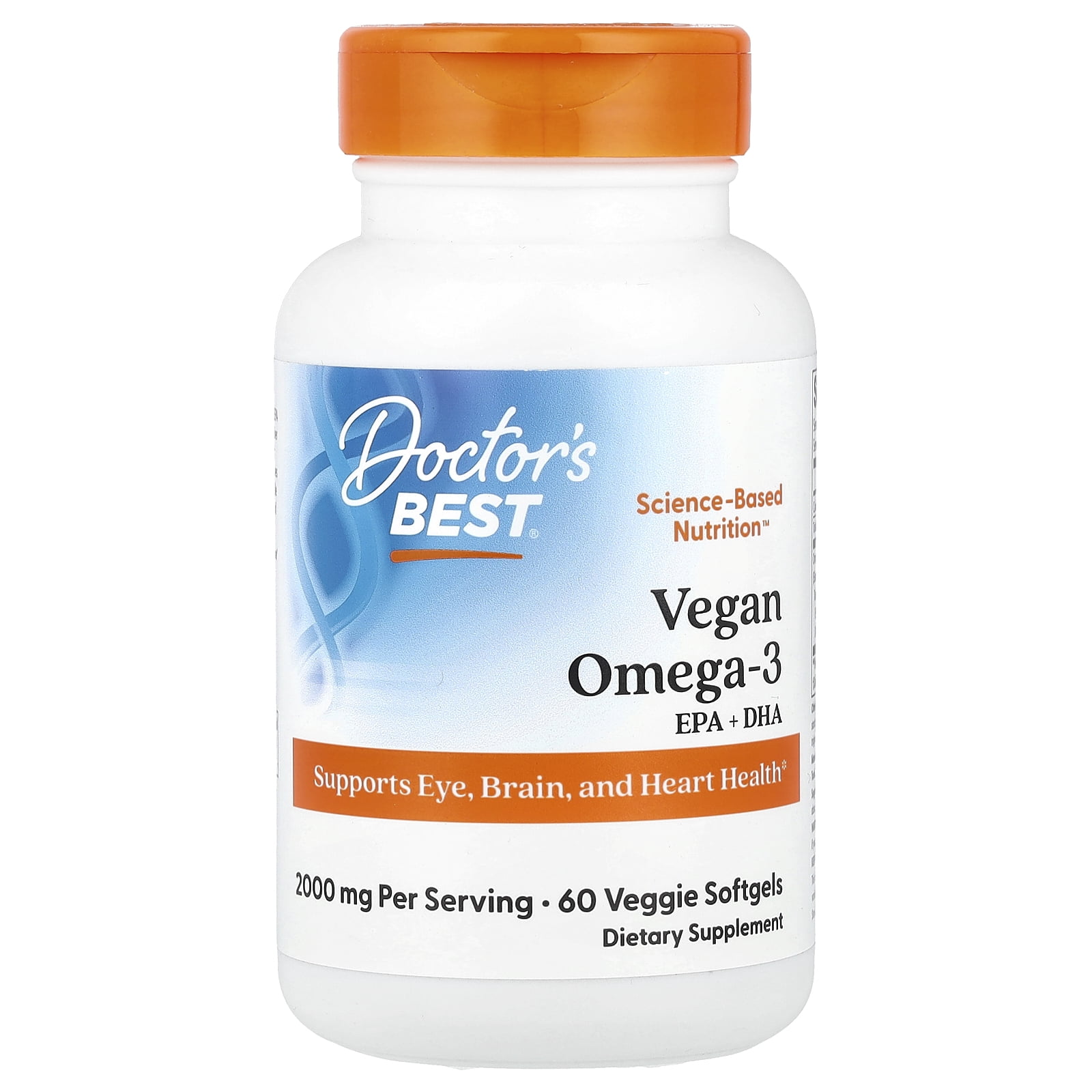 Doctor's Best Vegan Omega-3, EPA+DHA, 60 Veggie Softgels (1,000 mg per ...