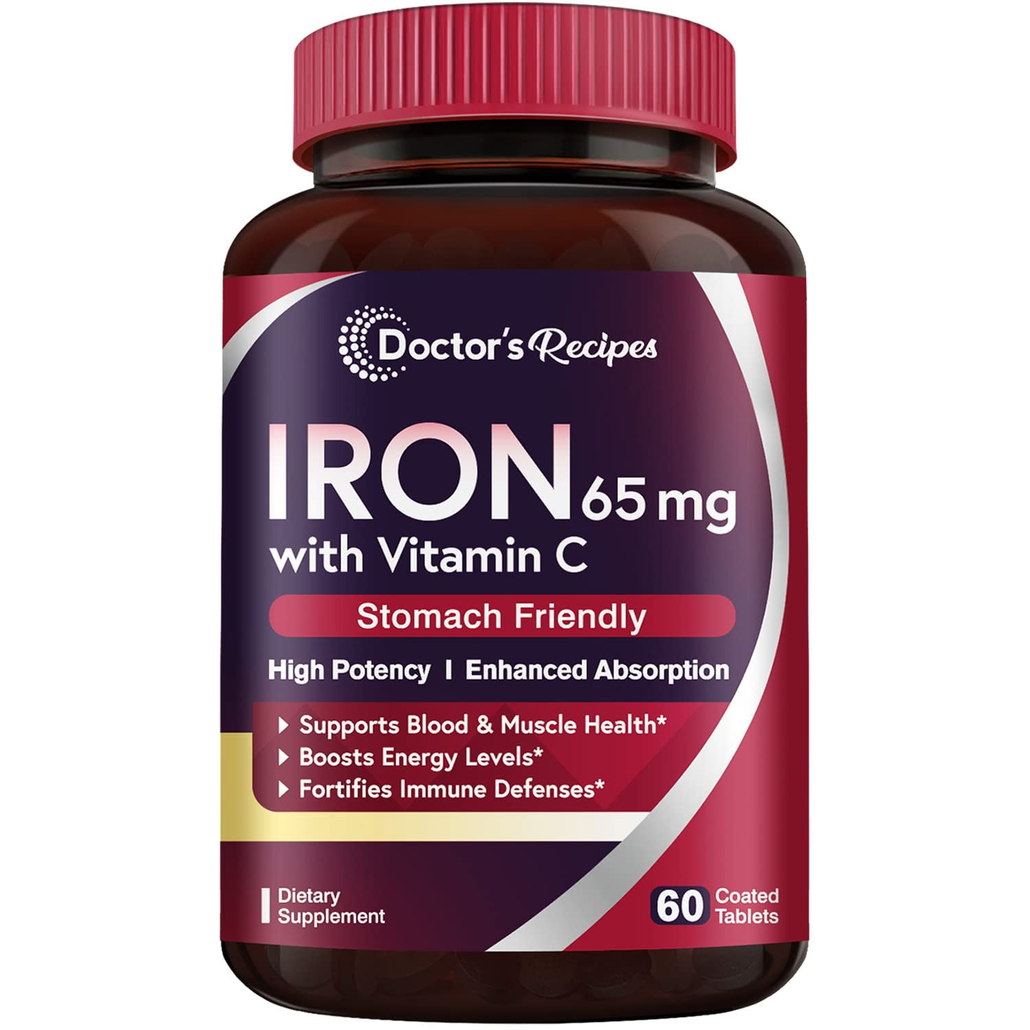 Doctor's Recipes Iron Supplement 65 mg with KMC2Vitamin Absorption ...