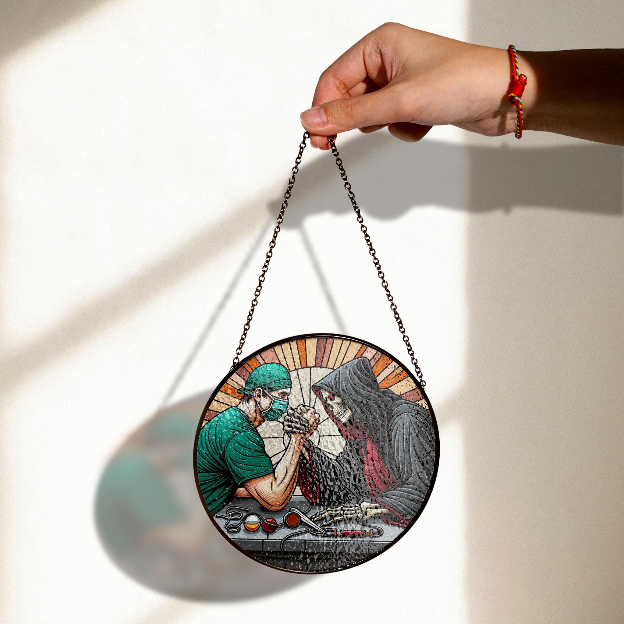 Doctor vs Grim Reaper Stained Glass Suncatcher, Gothic Medical Window ...