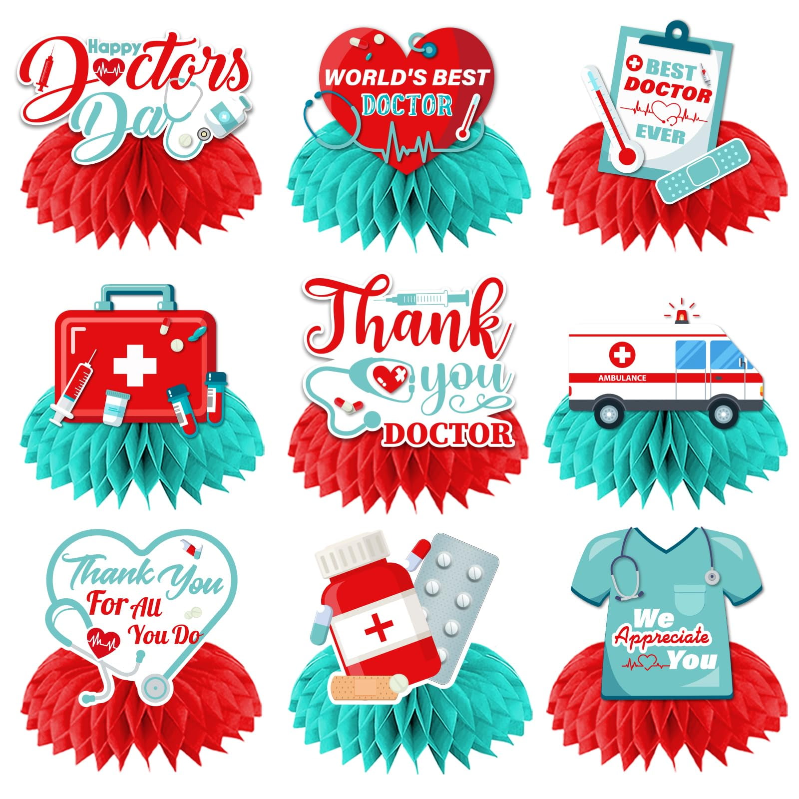 Doctors Day Decorations Honeycomb Centerpieces,9Pcs Happy Doctors Day ...