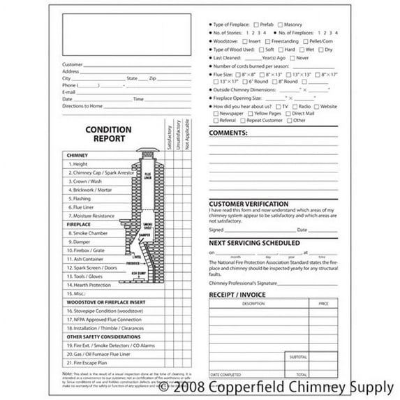 Docuforms Inc. Chimney Condition Report With Check Off Boxes Pack Of ...