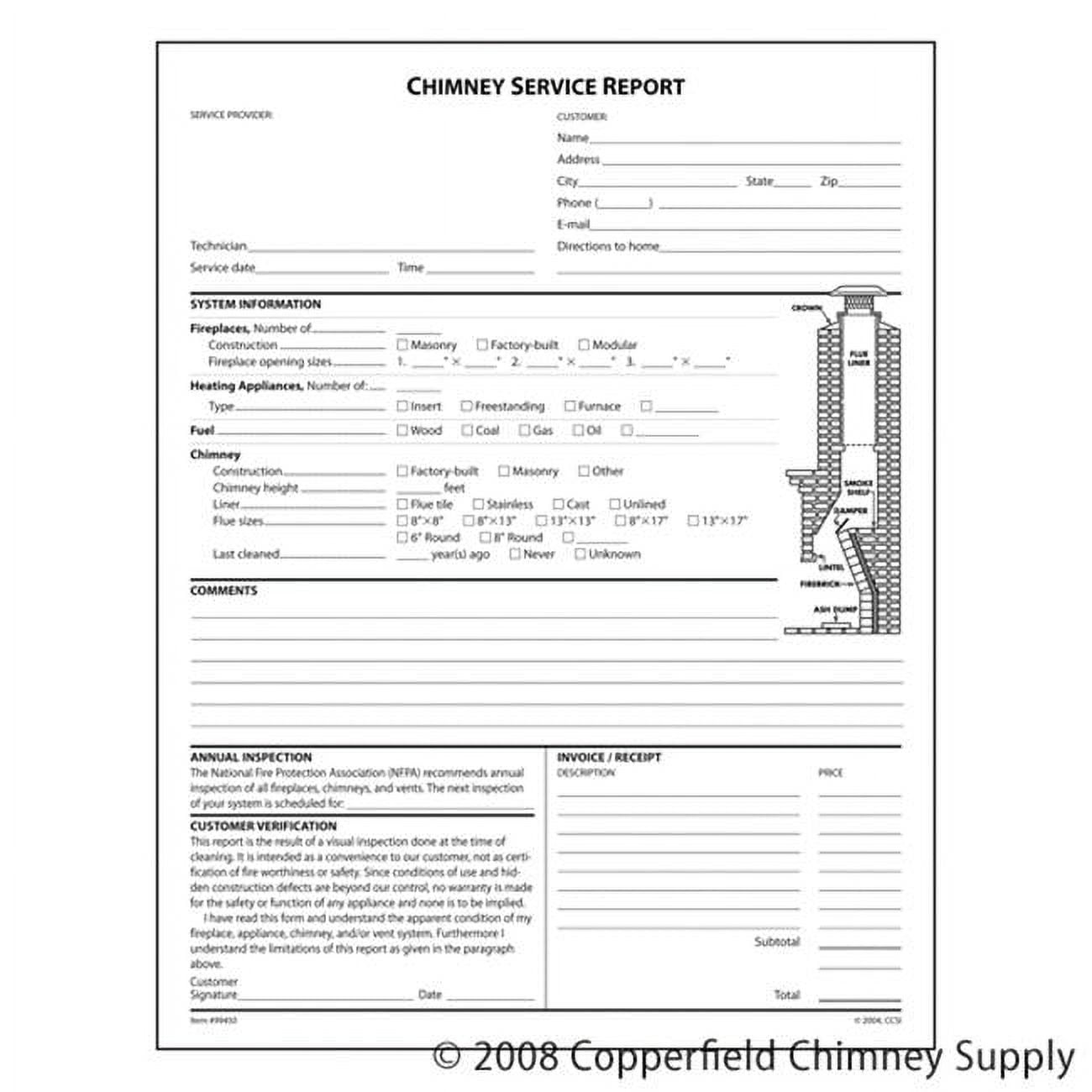 Docuforms Inc. Chimney Service Report (No Check Off Boxes) Pack Of 100 ...