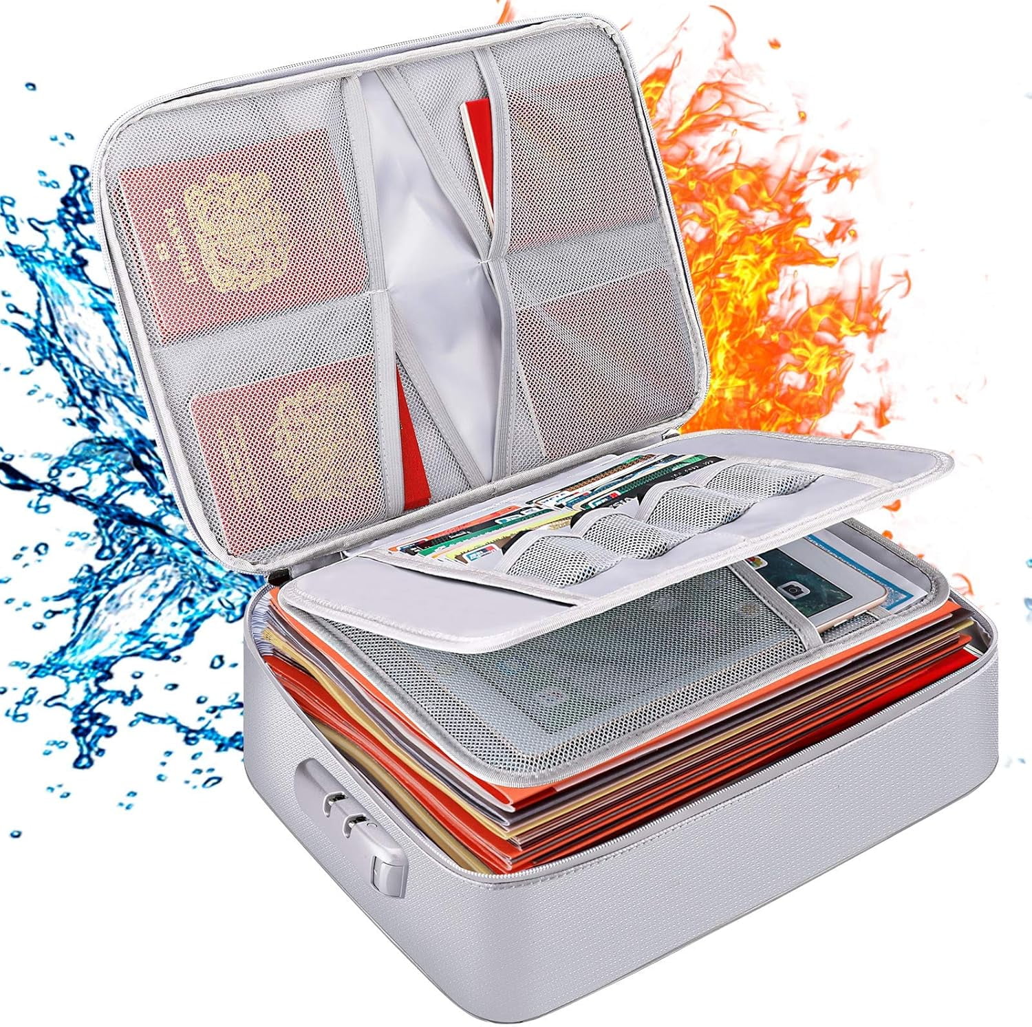 Document Bag with Lock, Fireproof 3-Layer File Organizer Case with ...