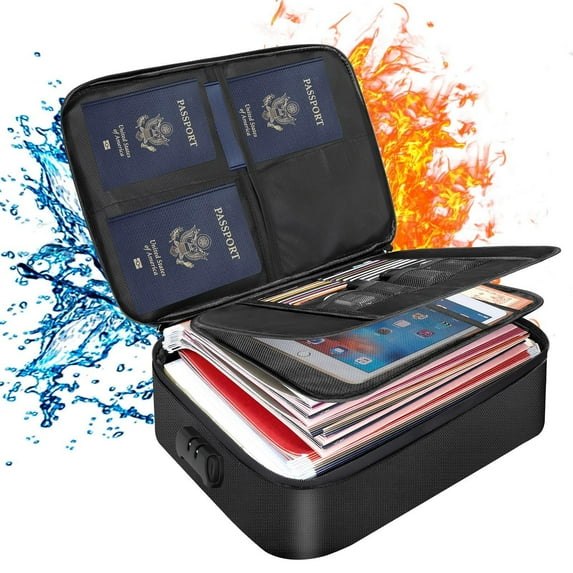 Document Bag with Lock,Fireproof 3-Layer File Storage Case with Water ...