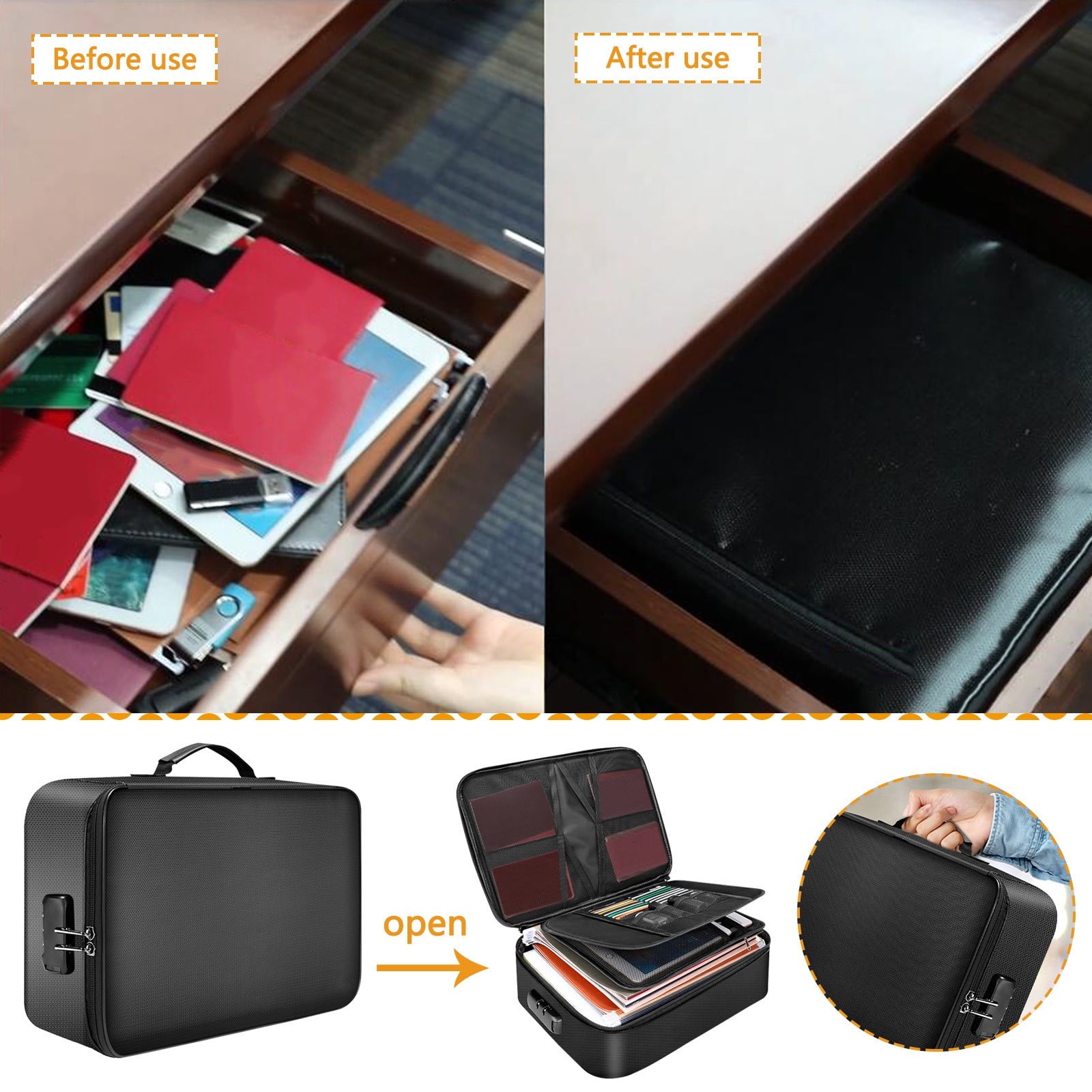 Document File Information Fireproof Storage Bag Travel Multi-Functional ...