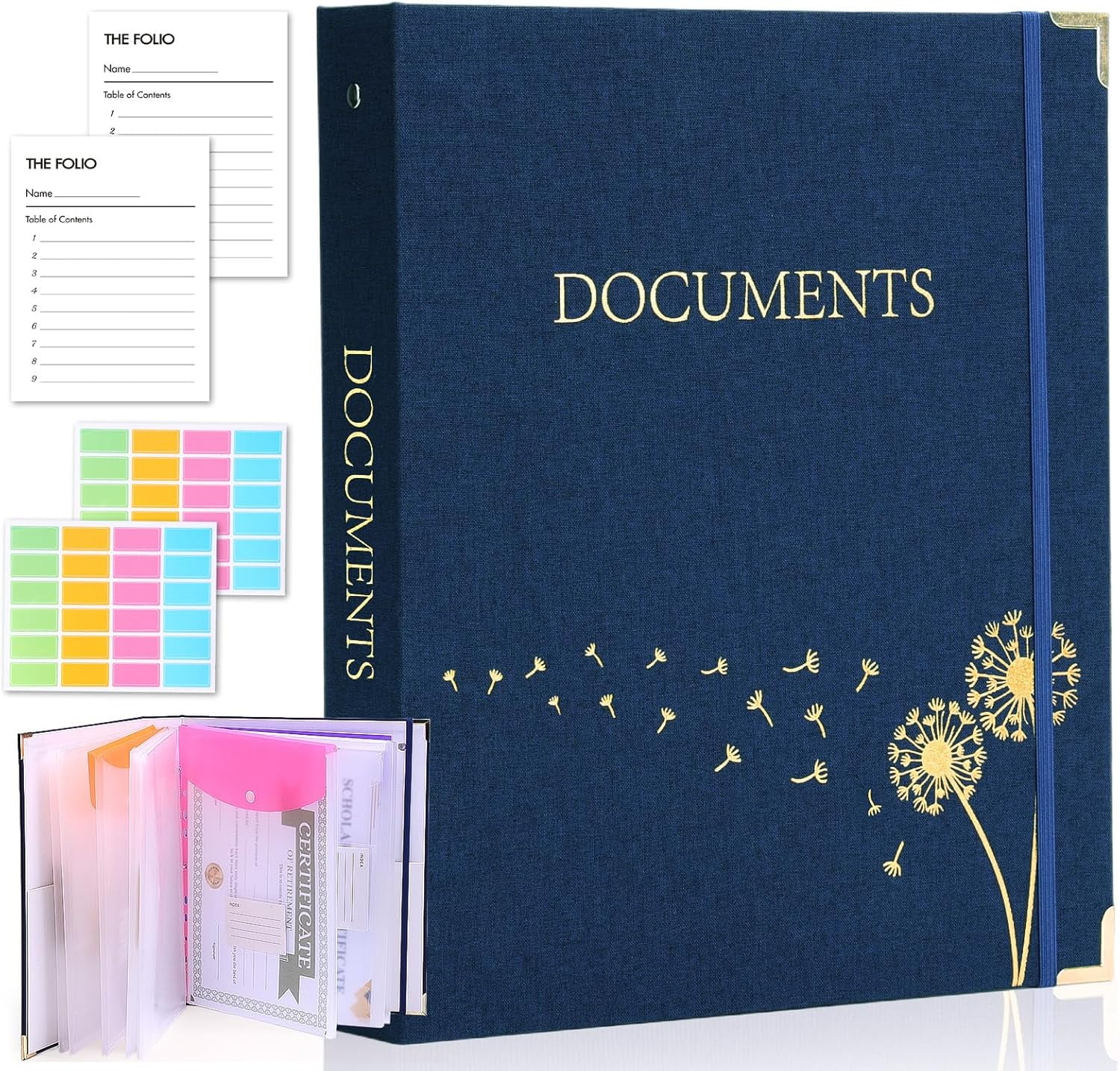 Document Organizer Linen Folio Folders with 9 Pockets, 3-Ring Accordion ...