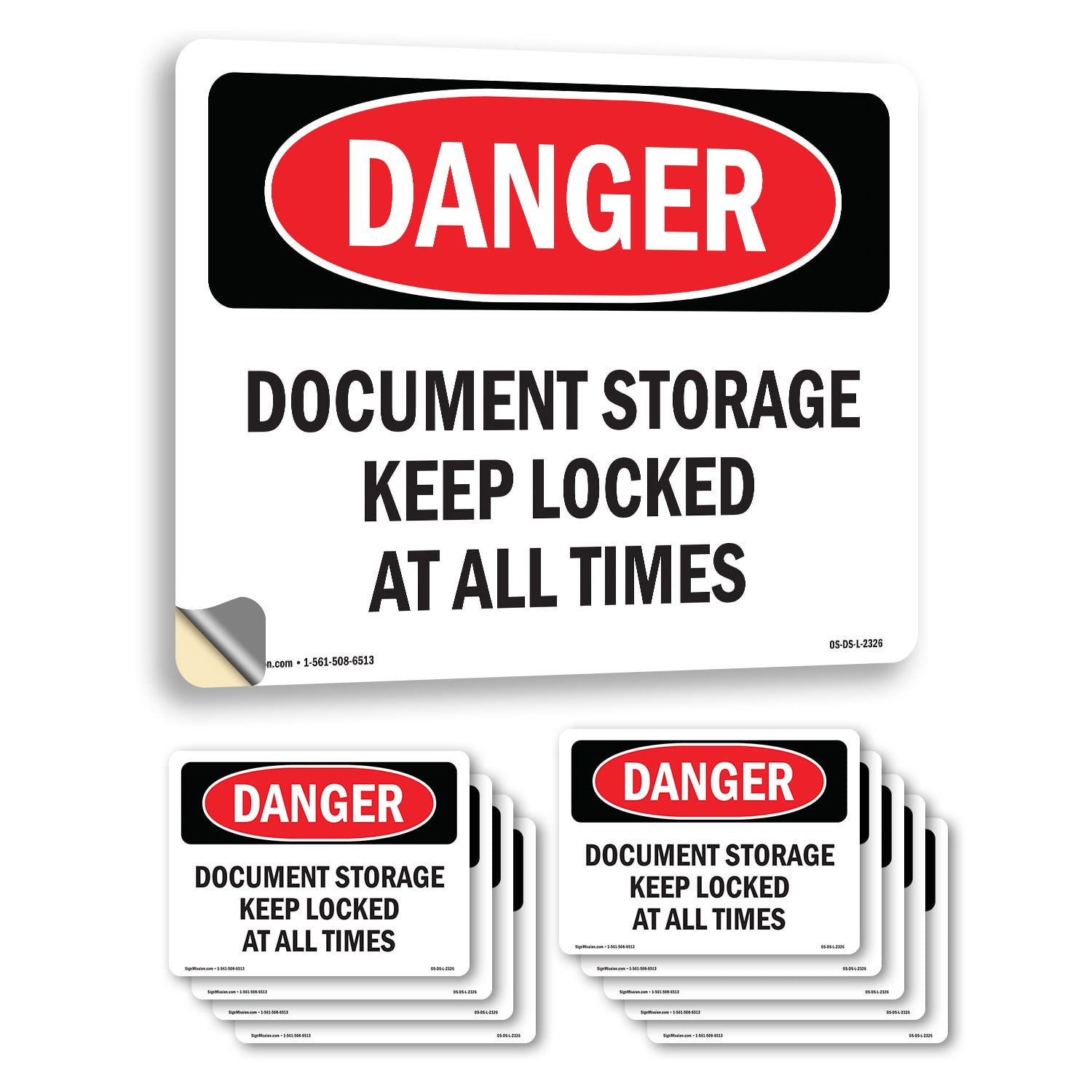 Document Storage Keep Locked At All Times OSHA Danger Vinyl Decal Label ...