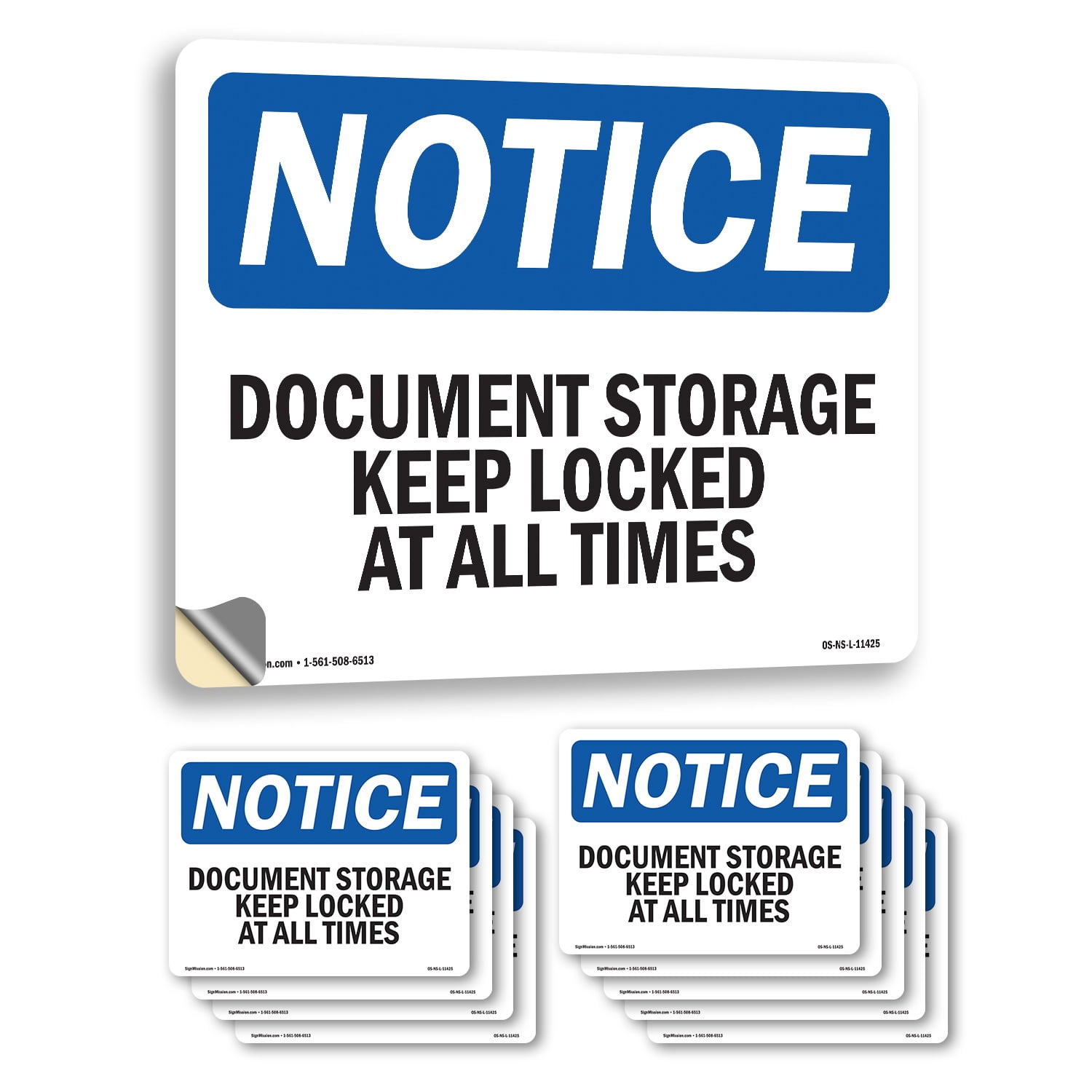 Document Storage Keep Locked At All Times OSHA Notice Vinyl Decal Label ...