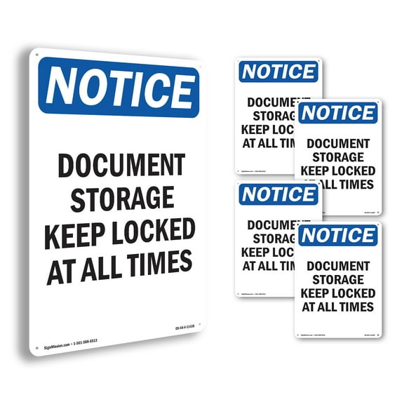 Document Storage Keep Locked At OSHA Notice Aluminum Sign 10 Inch x 7 ...