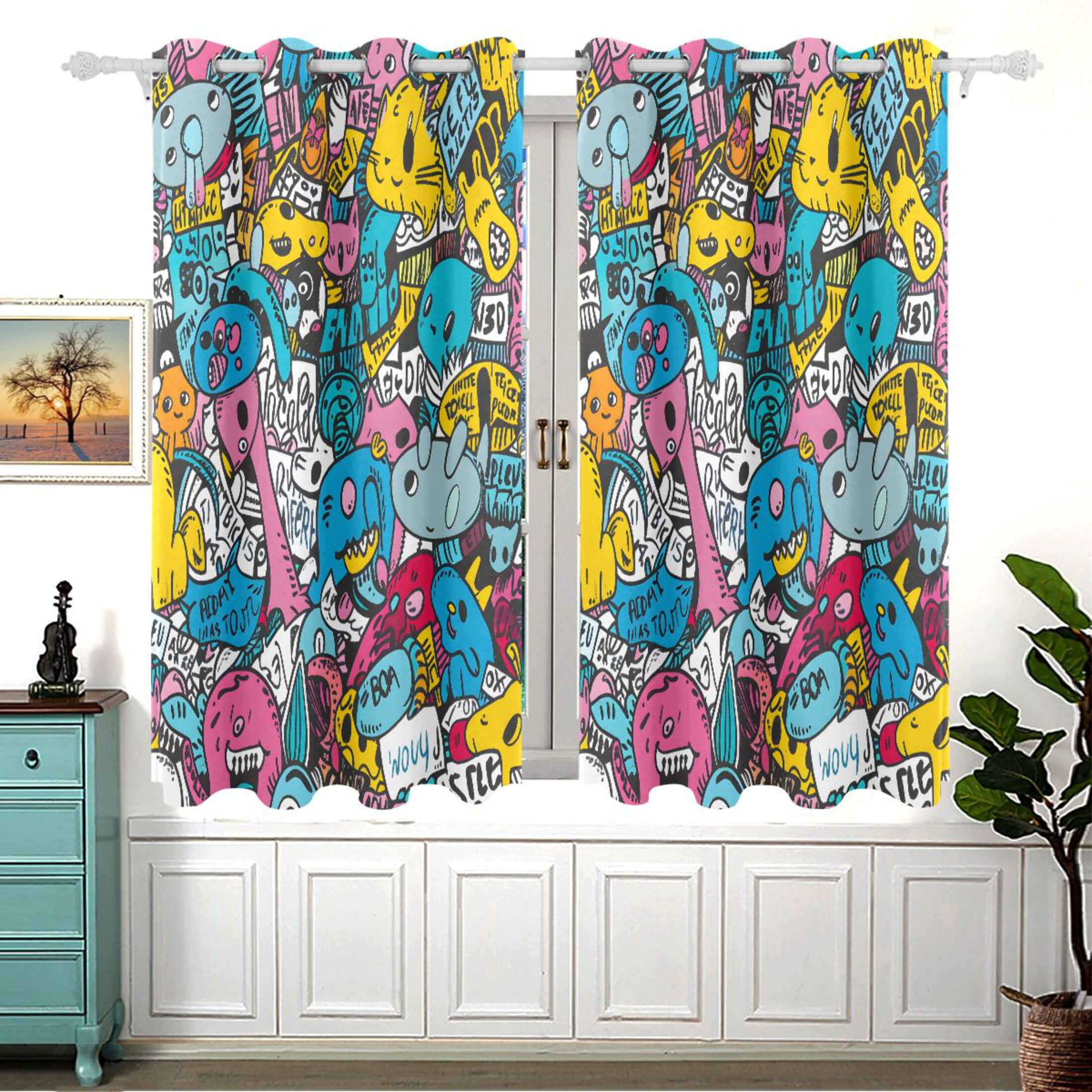 Doddle Animals and Words Curtains Drapes with Grommets 2 Panels 54" x ...
