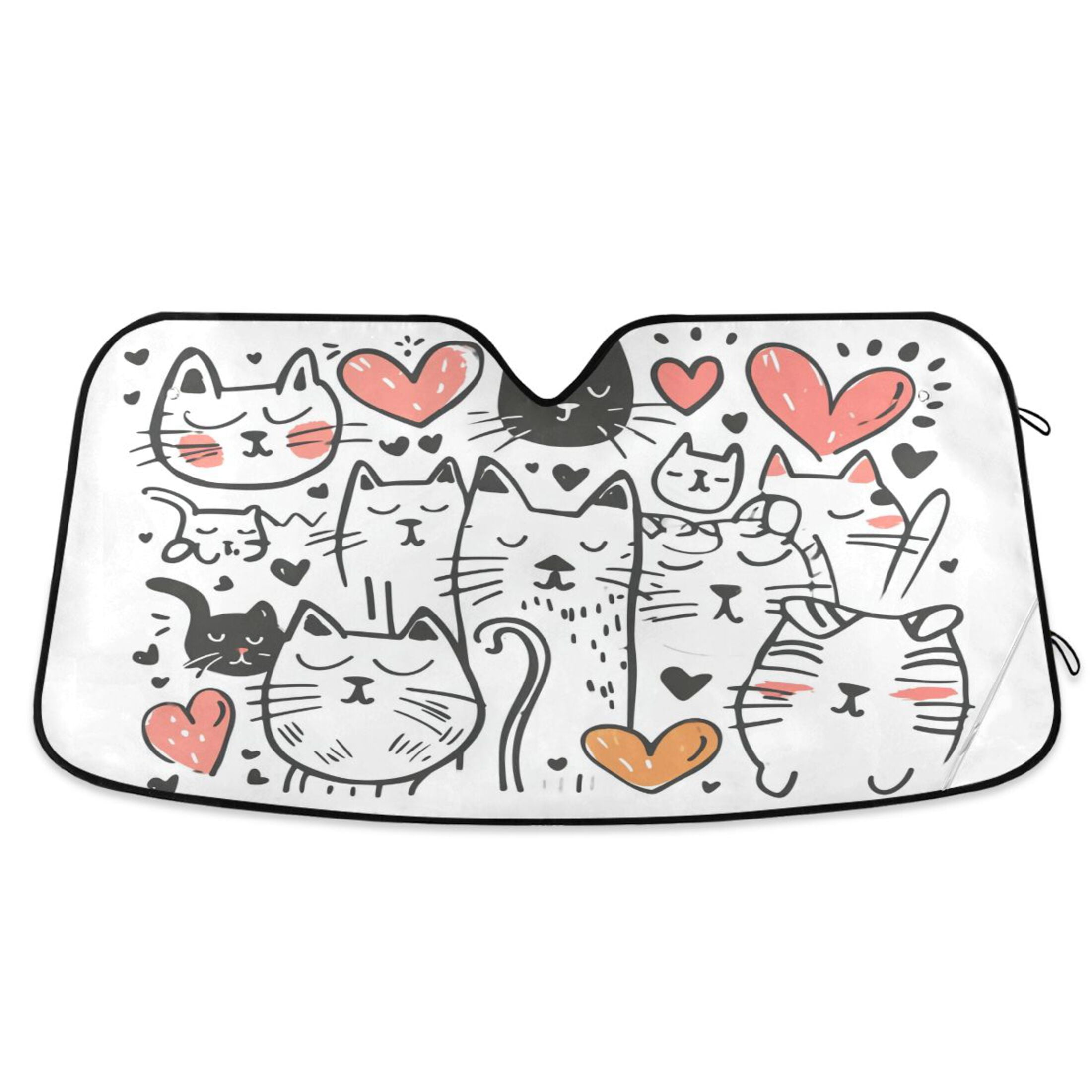 Doddle Cats Cutie Hearts Line Art Windshield Sun Shade Automobile Visor ...