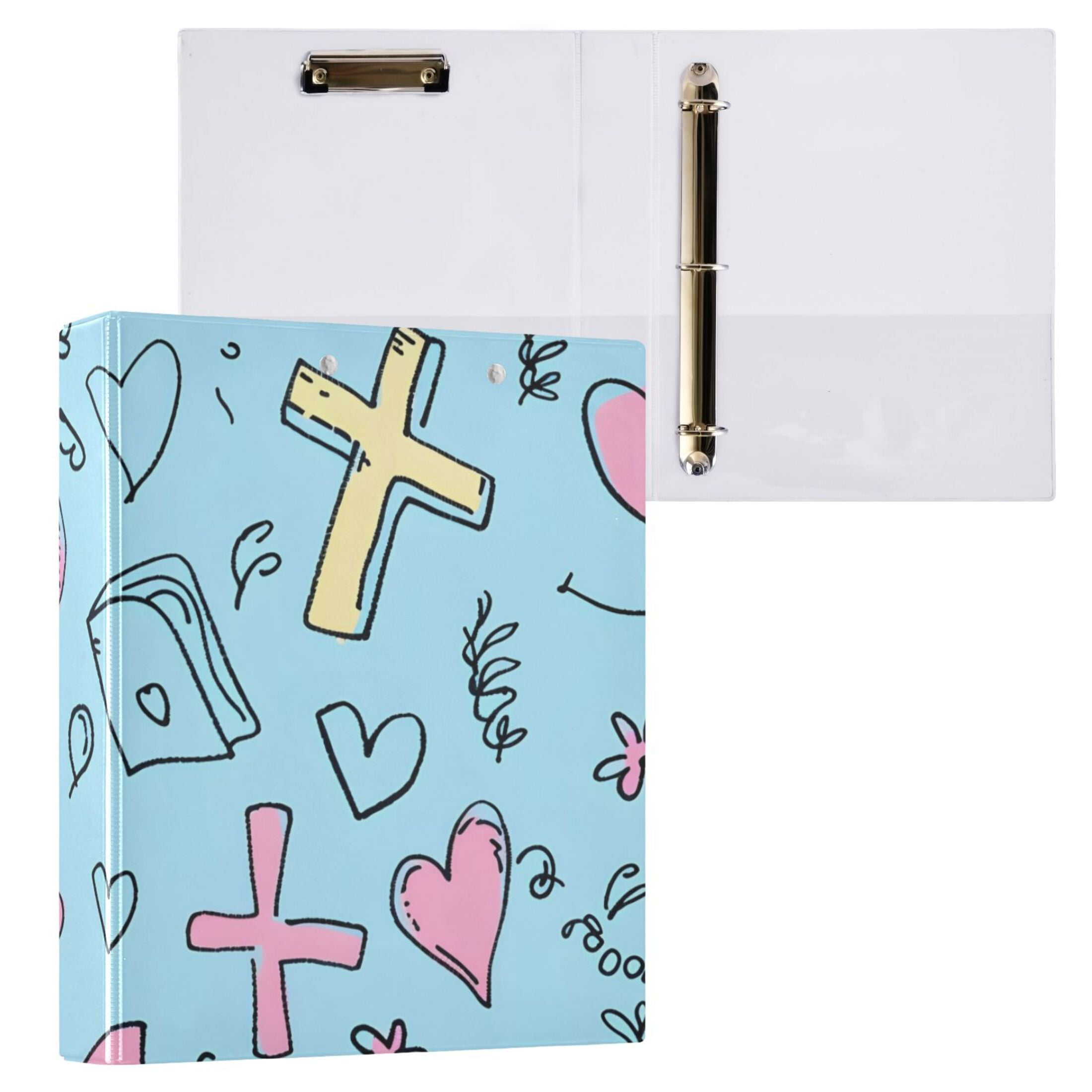 Doddle Crosses Bibles Hearts Round Ring Binder 3 Rings 1.5" Capacity ...