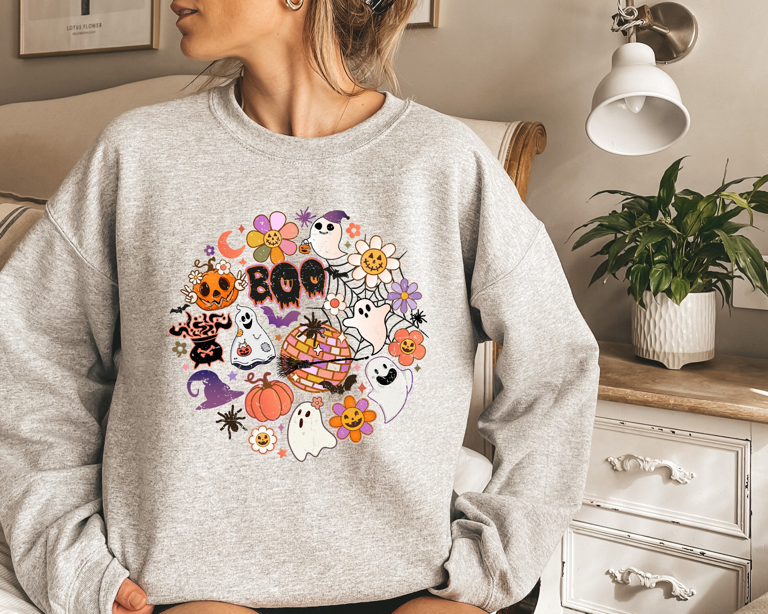 Doddle Halloween T-Shirt Boo Ghost Shirt Halloween Crewneck T-Shirt ...