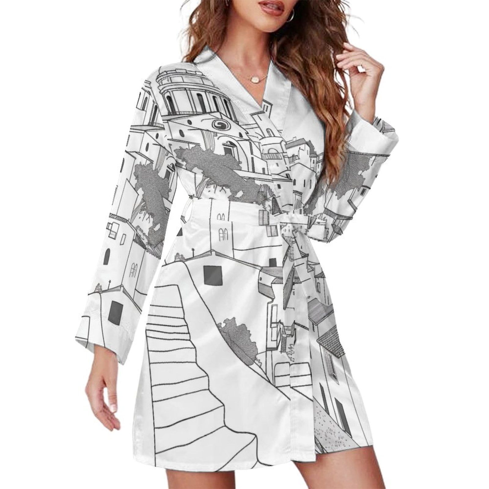 Dodecanese Islands Greek Night Robe Long Sleeve V Neck Robe With Belt ...