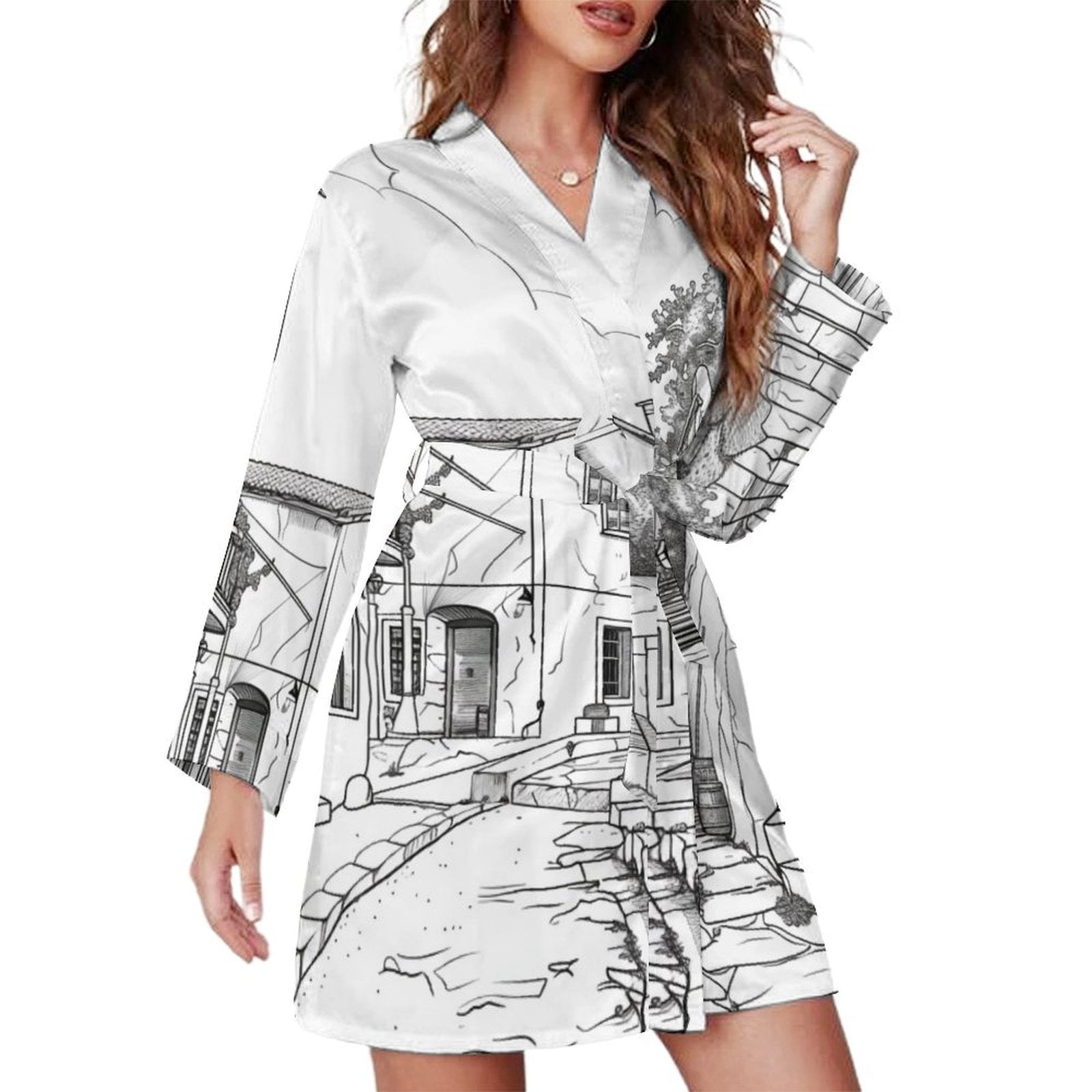 Dodecanese Islands Greek Night Robe Long Sleeve V Neck Robe With Belt ...