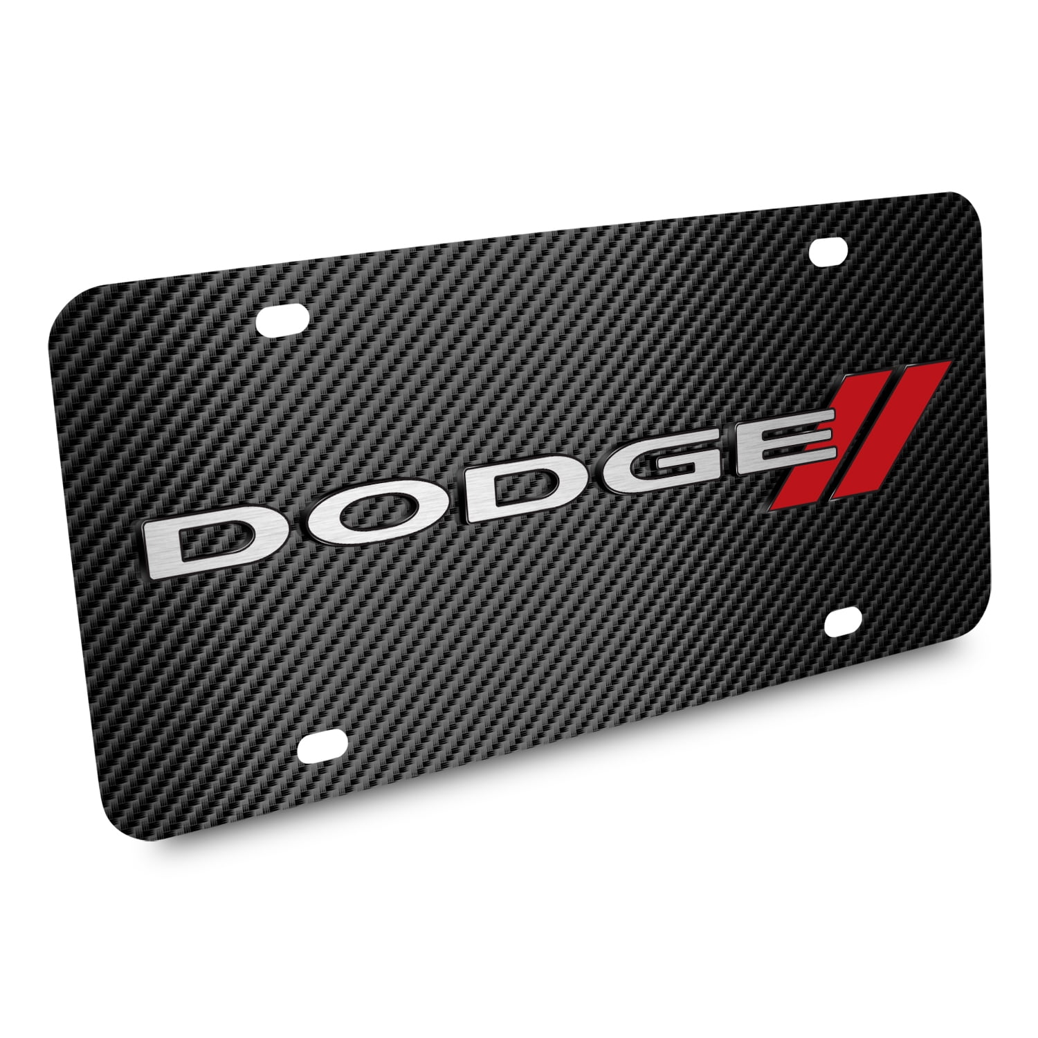 Dodge 3D Logo on Black Carbon Fiber Patten Stainless Steel License ...