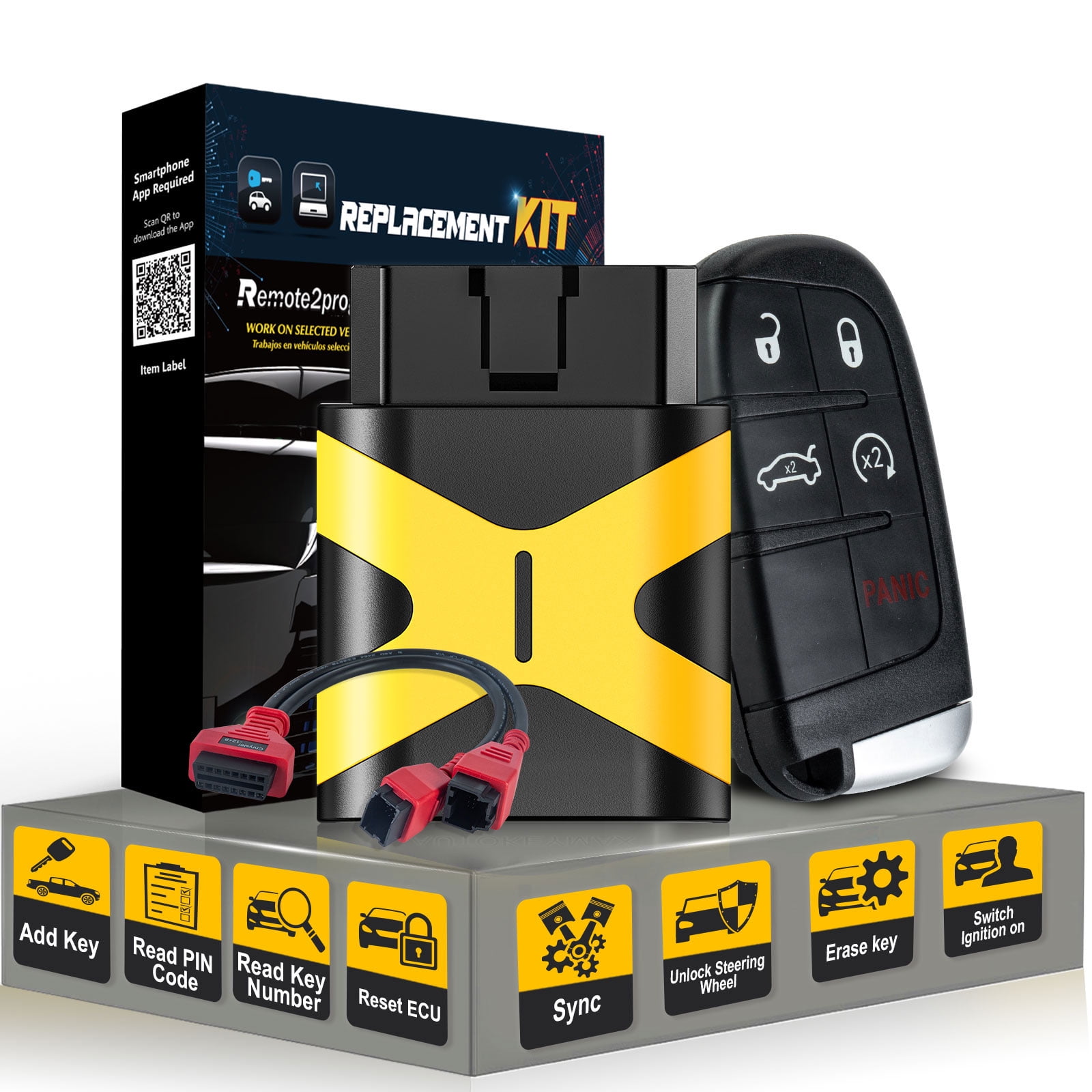 Dodge Car Key Programmer Tool/Bluetooth/12+8 Cable Adapter and Keyless ...