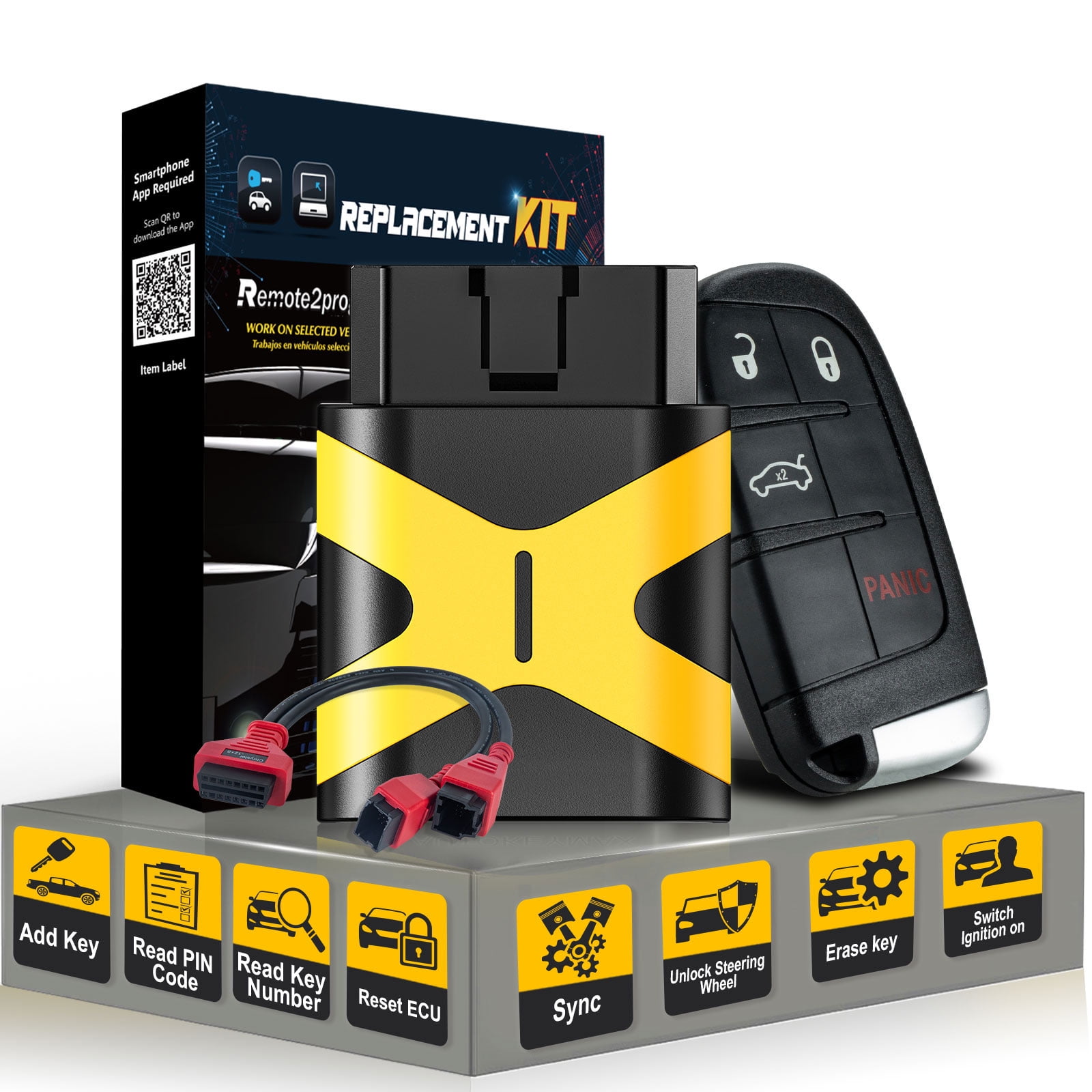 Dodge Car Key Programmer Tool/Bluetooth/12+8 Cable Adapter and Keyless ...