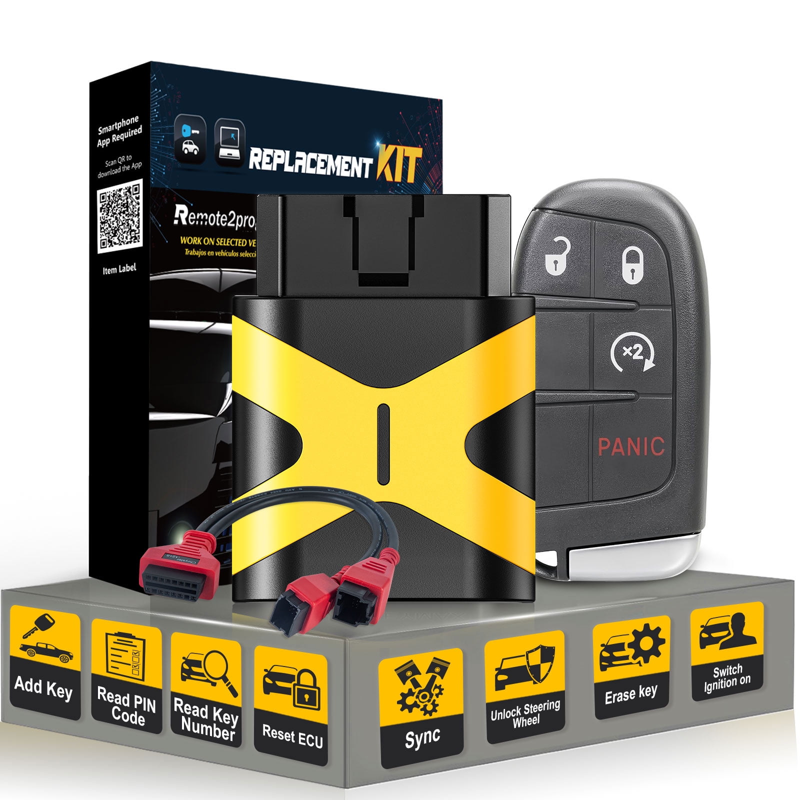 Dodge Car Key Programmer Tool/Bluetooth/12+8 Cable Adapter and Keyless ...