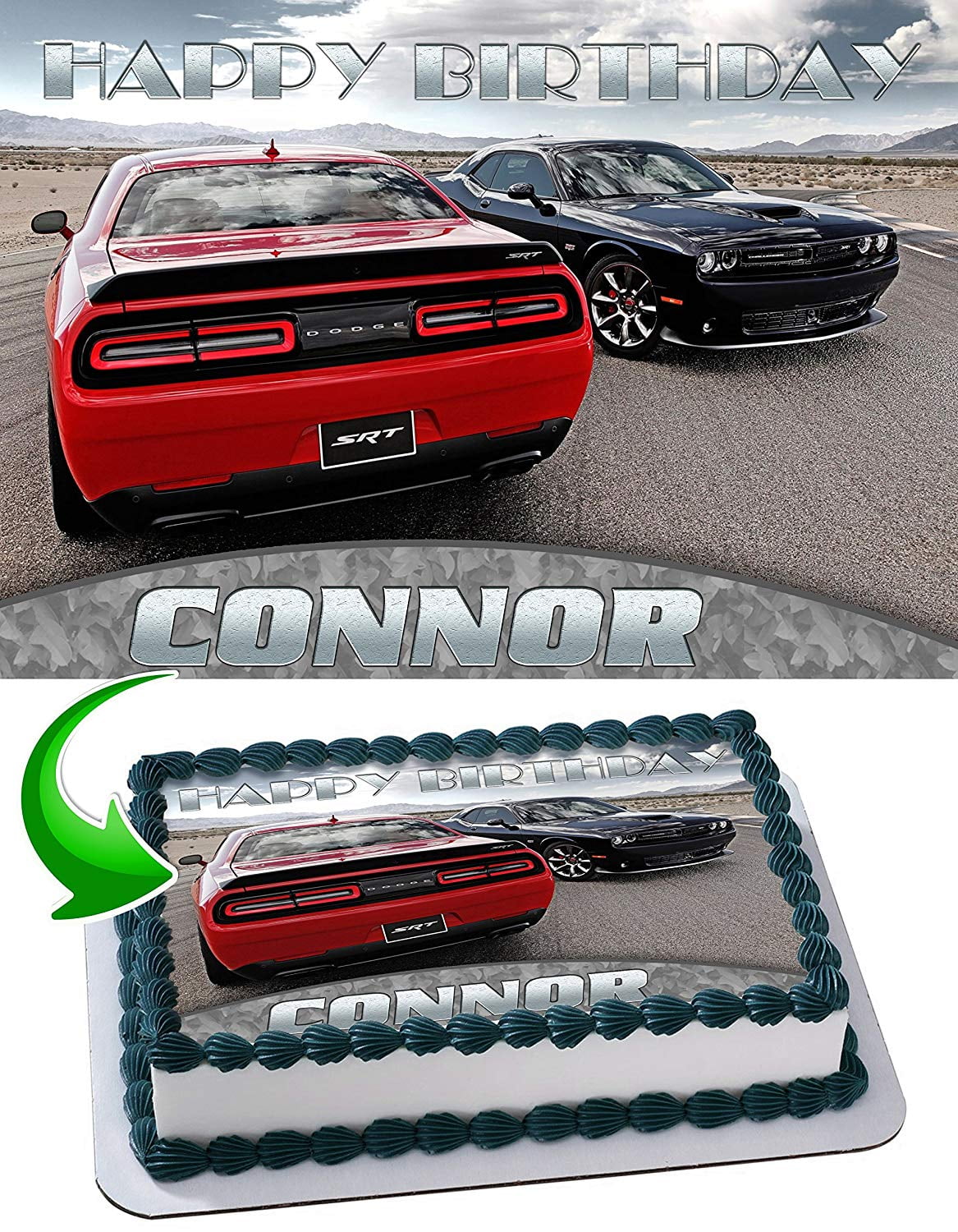 Dodge Challenger - Edible Cake Topper - 11.7 x 17.5 Inches 1/2 Sheet ...