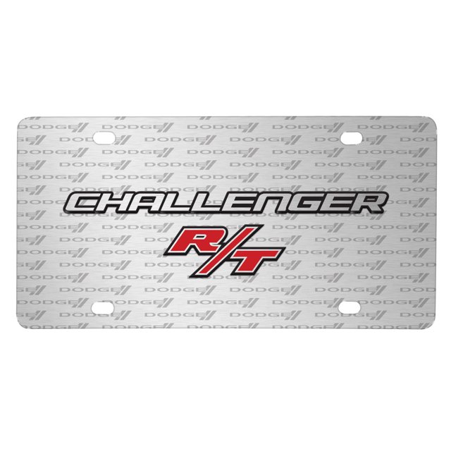 Dodge Challenger R/T 3D Logo on Logo Pattern Brushed Aluminum License ...