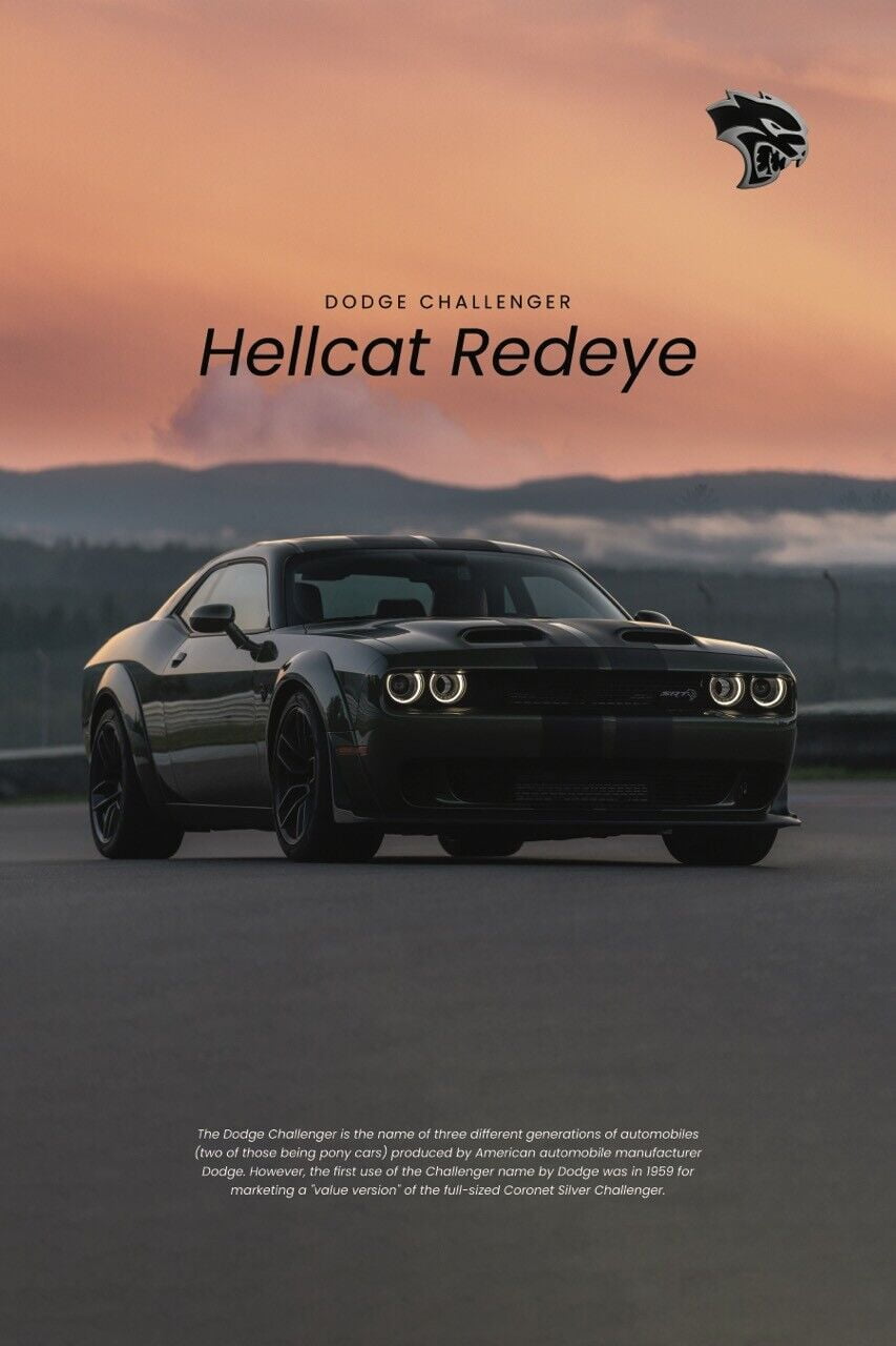 Dodge Challenger Red Eye SRT HELLCAT Wall Poster 24x36 mopar jailbreak ...