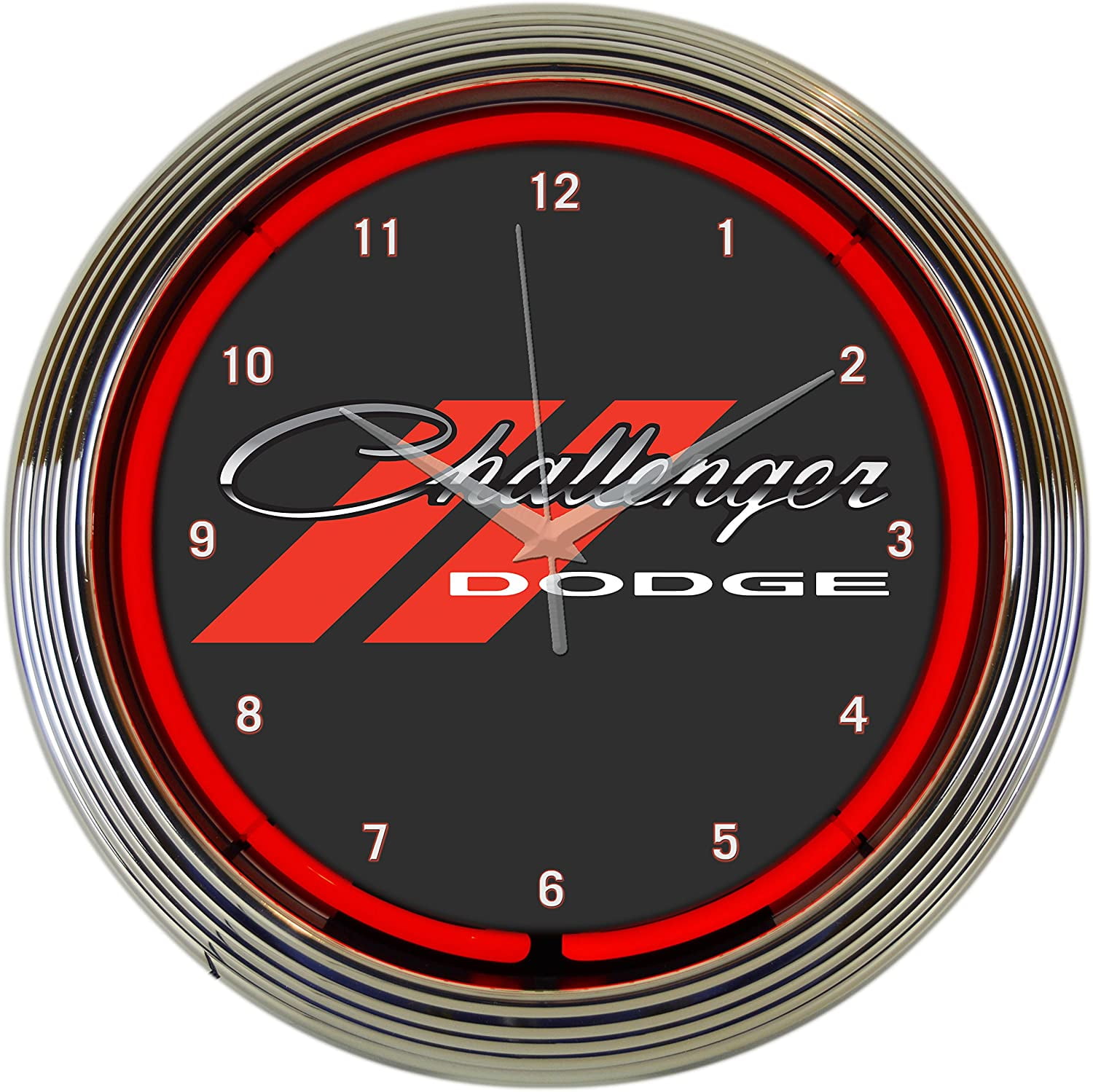 Dodge Challenger Red Neon Clock 15 Inch Diameter with Chrome Rim and ...