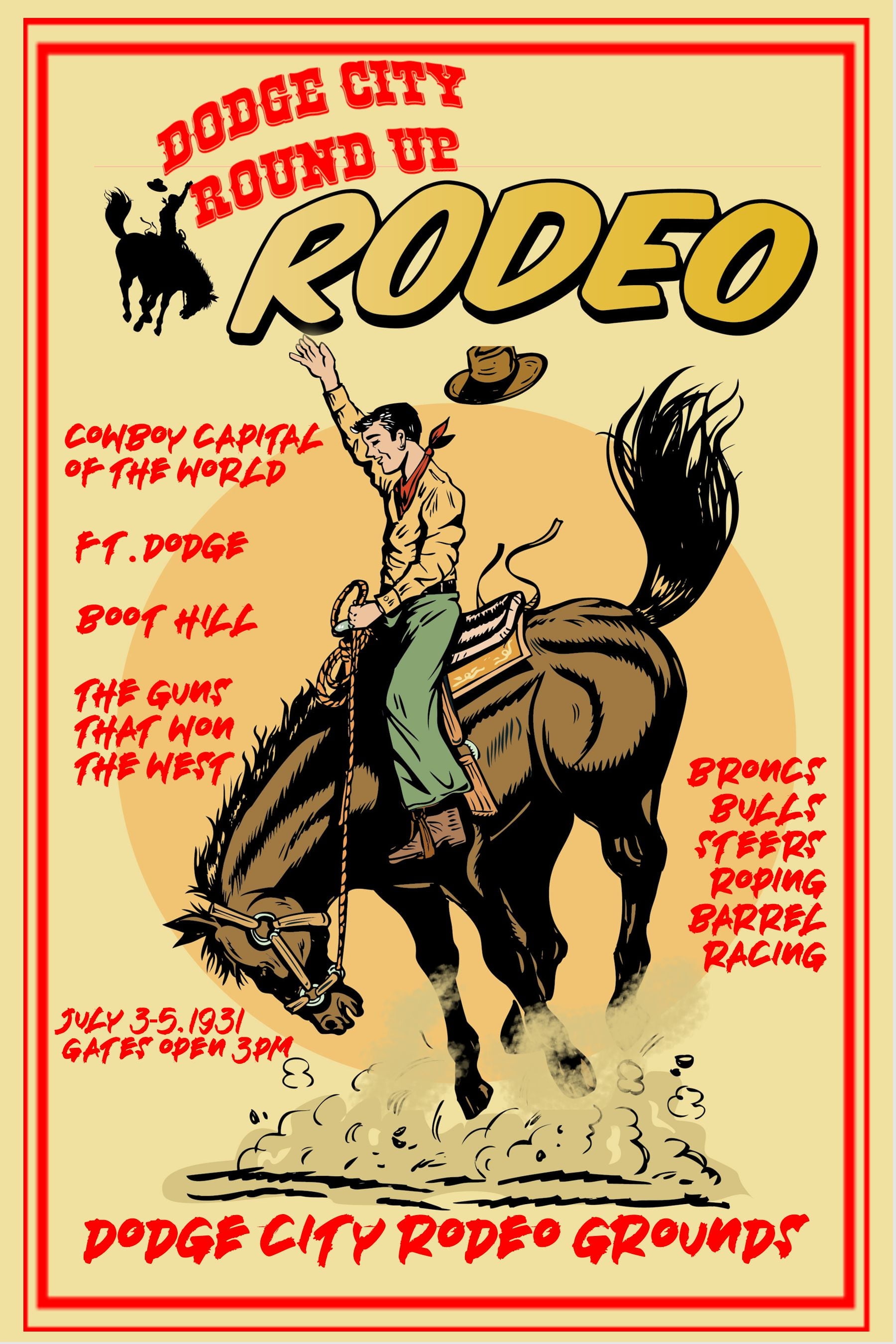 Dodge City Rounudup Vintage Old West Rodeo Poster A 12 x 18 Inch Image ...