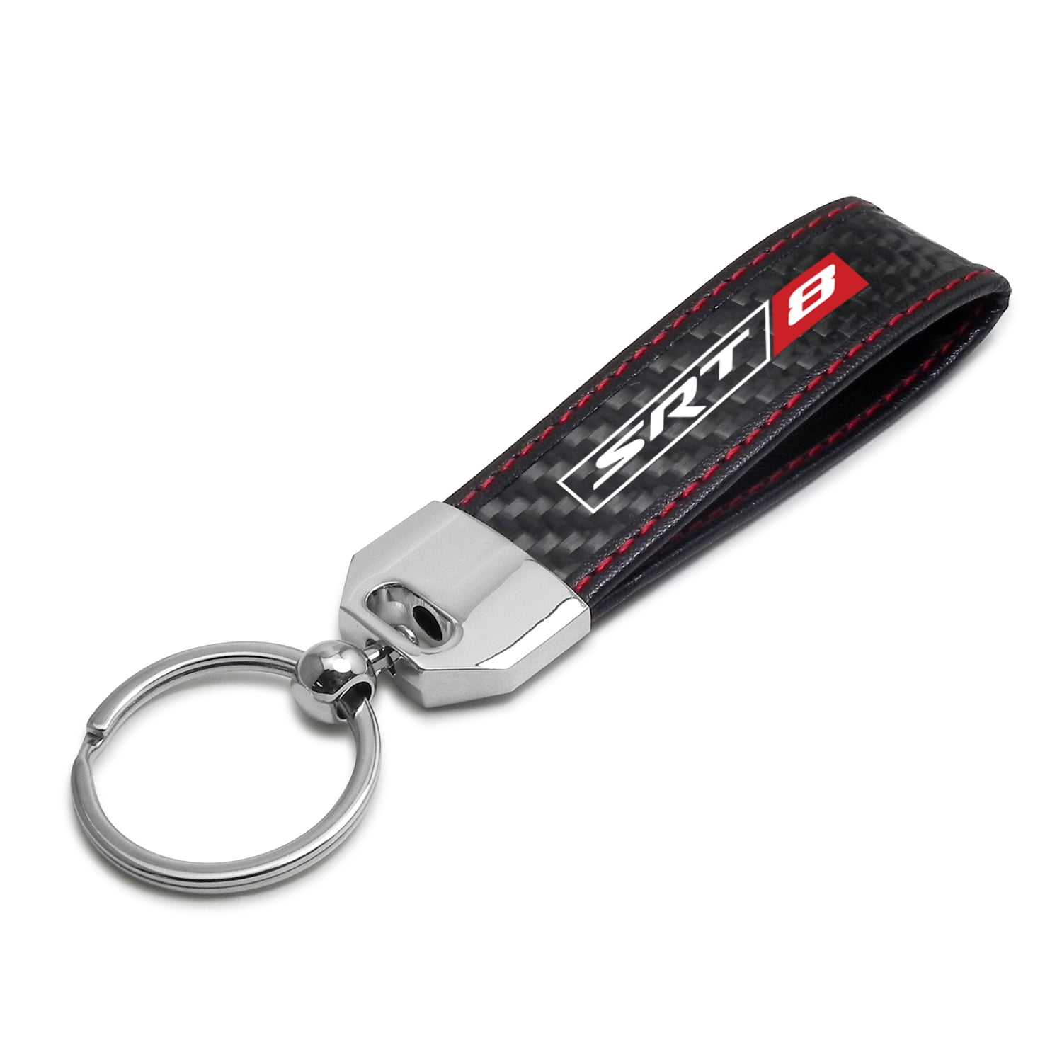 Dodge SRT-8 Logo Real Black Carbon Fiber Loop Strap Key Chain with Red ...