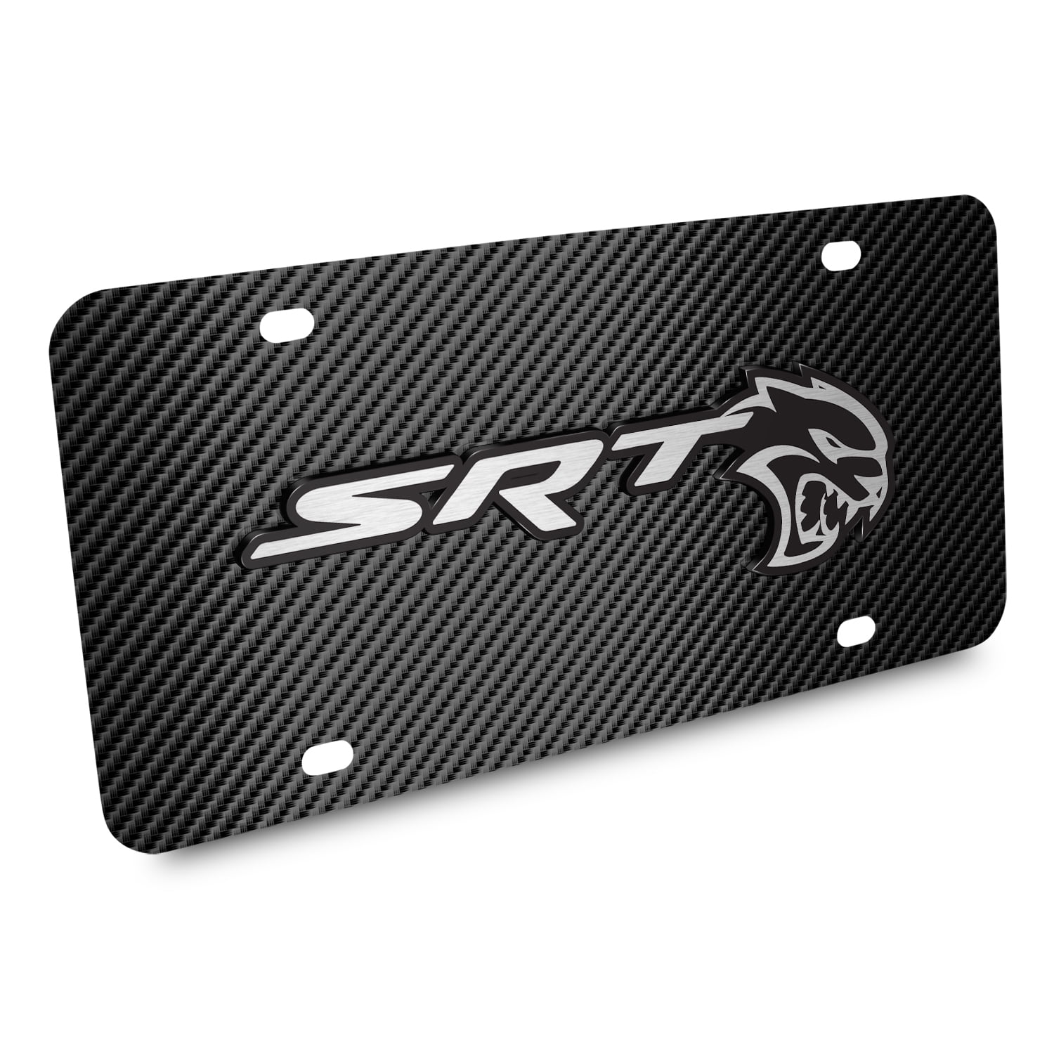 Dodge SRT Hellcat 3D Logo Black Carbon Fiber Patten Steel License Plate ...