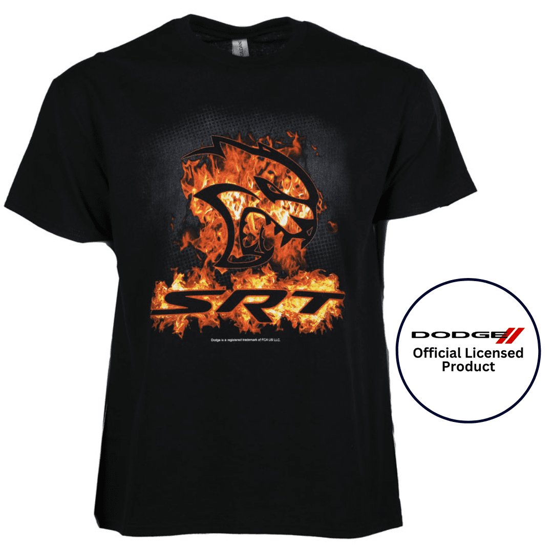 Dodge SRT Hellcat Flame Logo Graphic Cotton T-Shirt Black Official ...