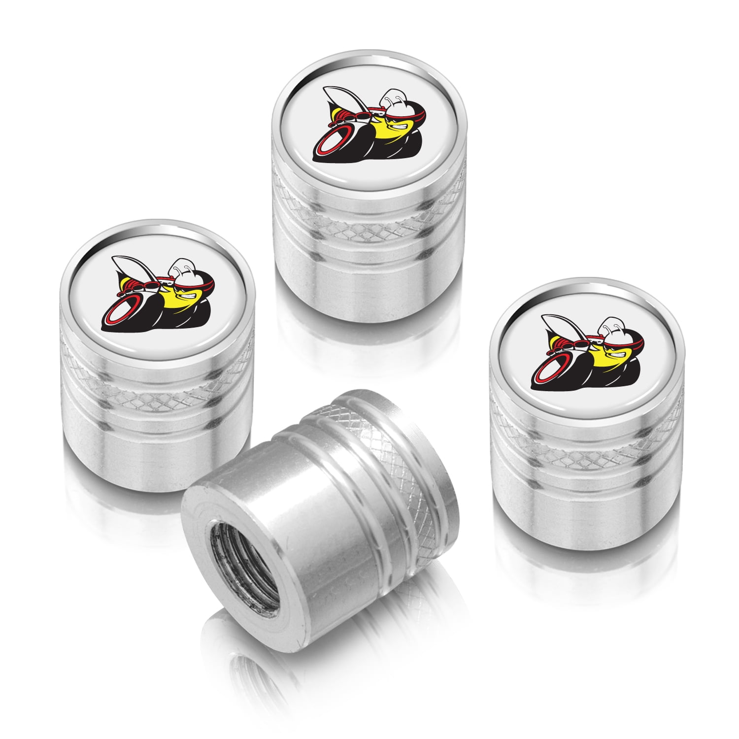 Dodge Scat-Pack White on Silver Aluminum Cylinder-Style Tire Valve Stem ...